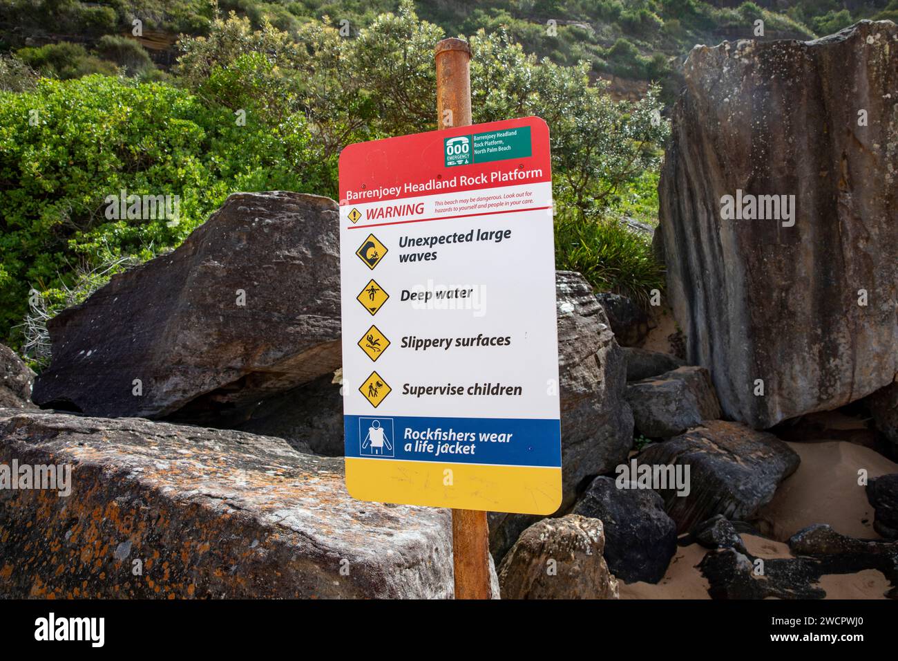 Palm Beach Sydney Australia, cartello sulla spiaggia a Barrenjoey ...