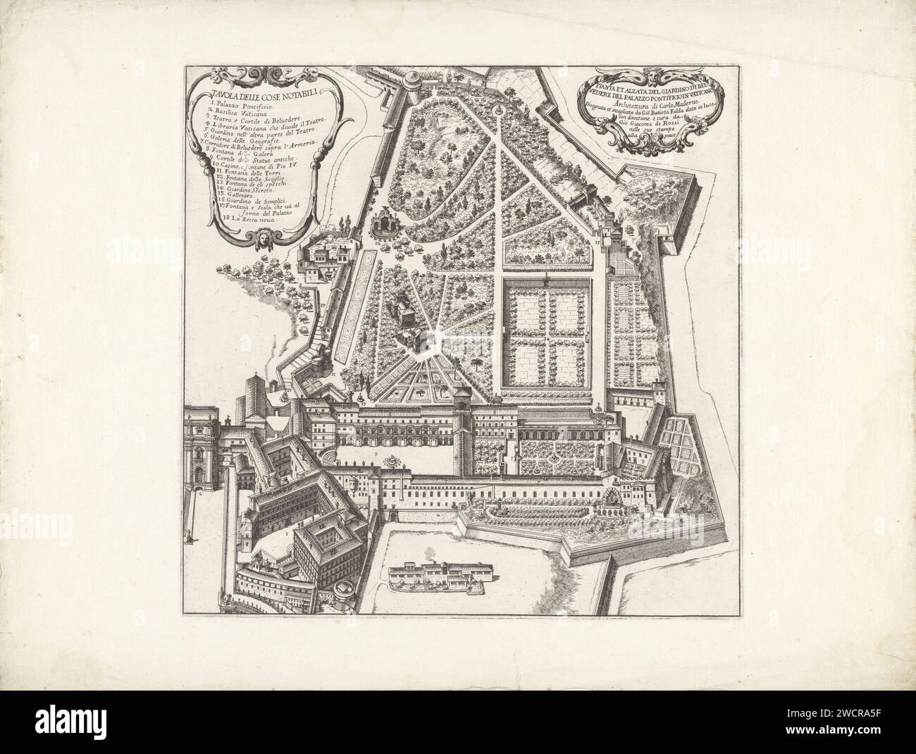 Mappa dei Giardini del Belvedere Vaticano, Giovanni Battista Falda ...