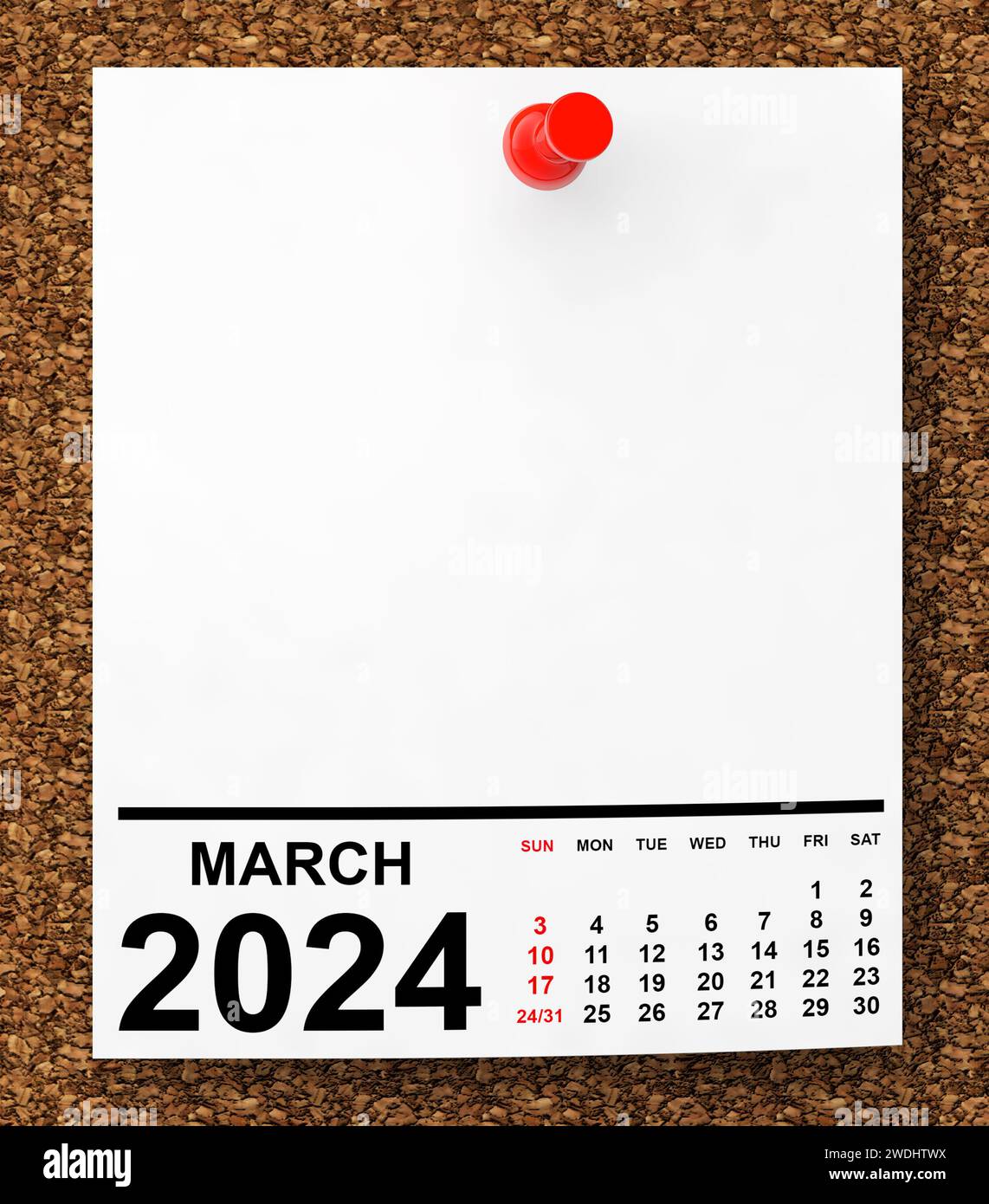 Calendario di marzo 2024 su carta per note vuota con spazio libero per ...