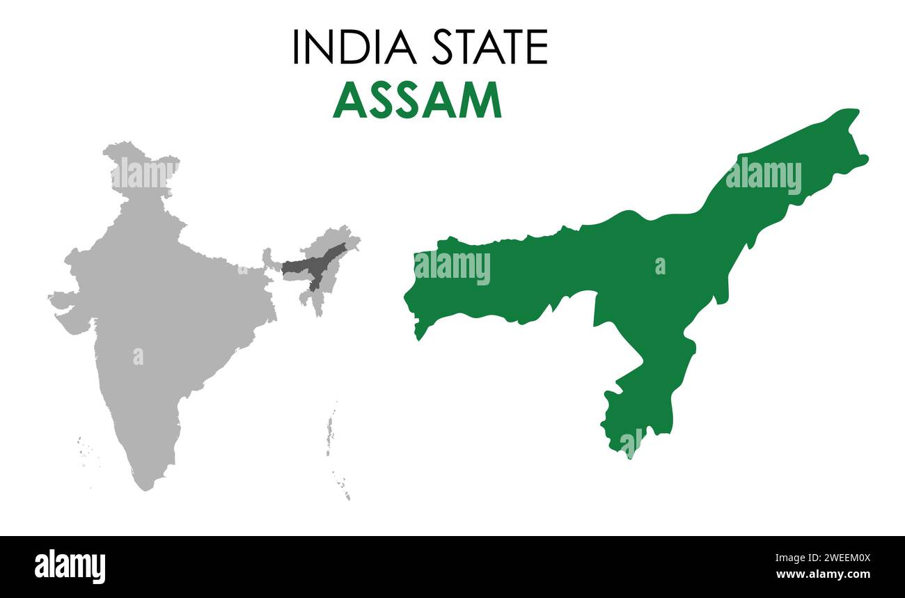 Mappa Assam dello stato indiano. Illustrazione vettoriale mappa Assam ...