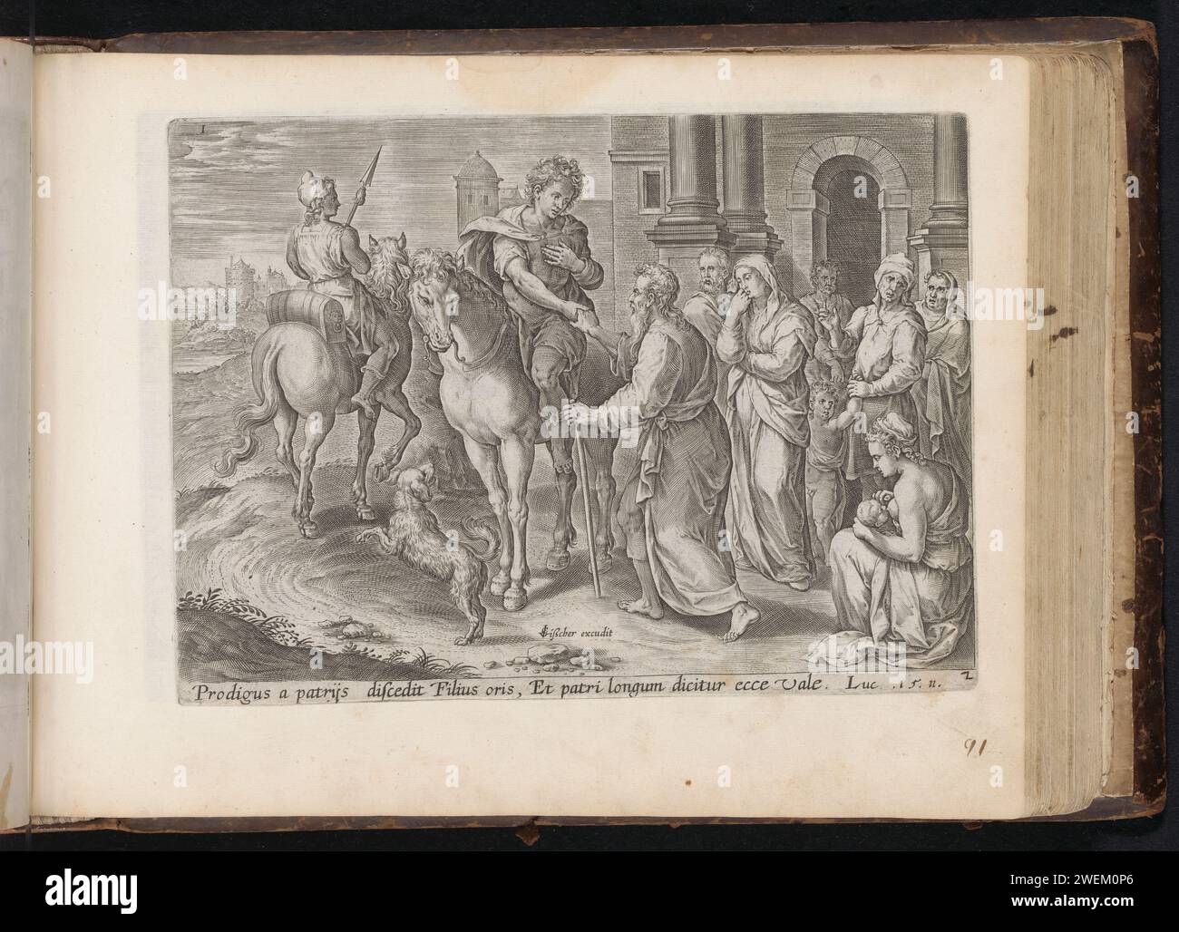 Il figlio perduto dice addio a suo padre, Hans Collaert (i), dopo ...