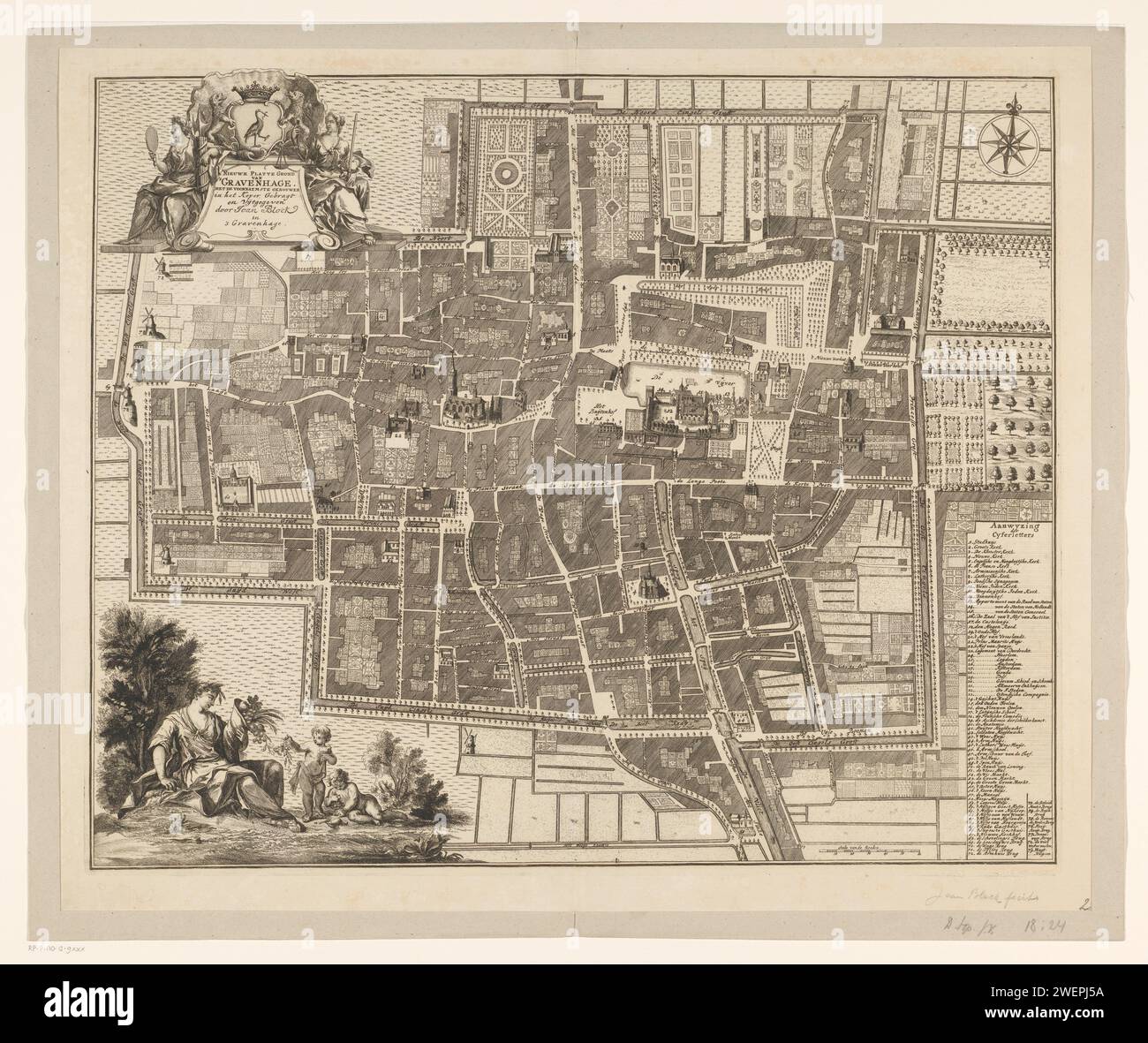 Mappa de l'Aia, Joan Block, 1736 - 1742 Stampa mappa con gli edifici in ...