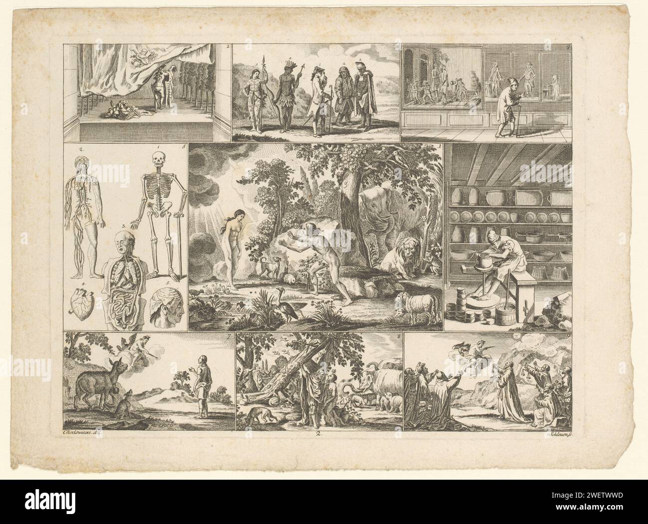 Adam ed Eva in Paradise, circondati da varie esibizioni, Johann David ...