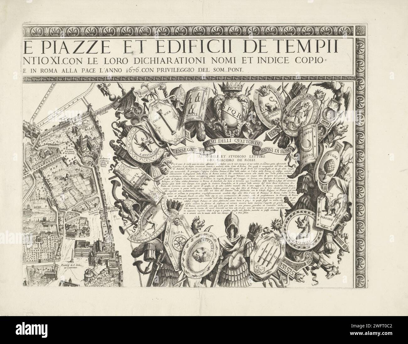 Mappa della città di Roma, Giovanni Battista Falda, 1676 stampa parte ...