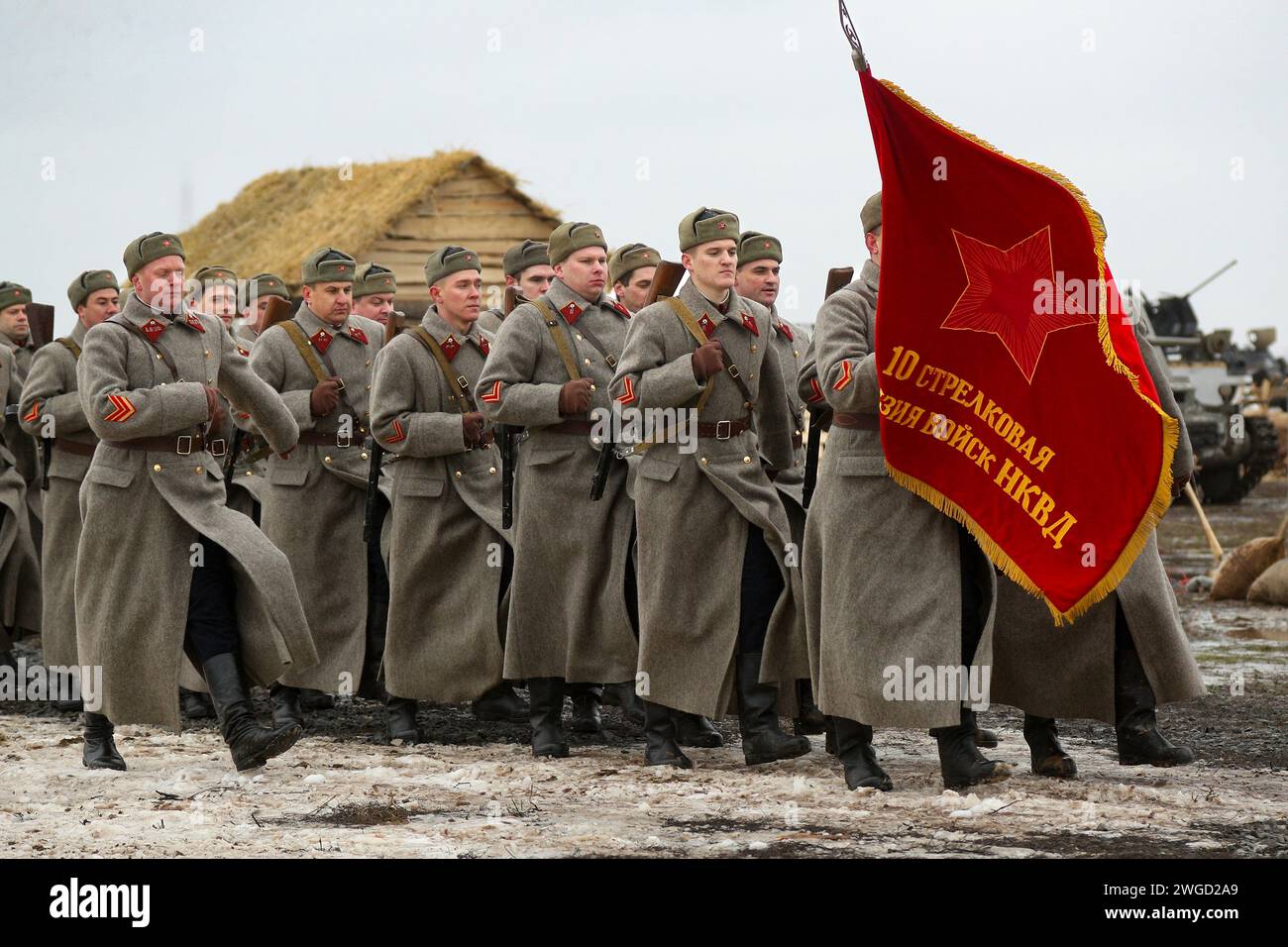 Russian historical reenactors dressed in Red Army uniform participate ...
