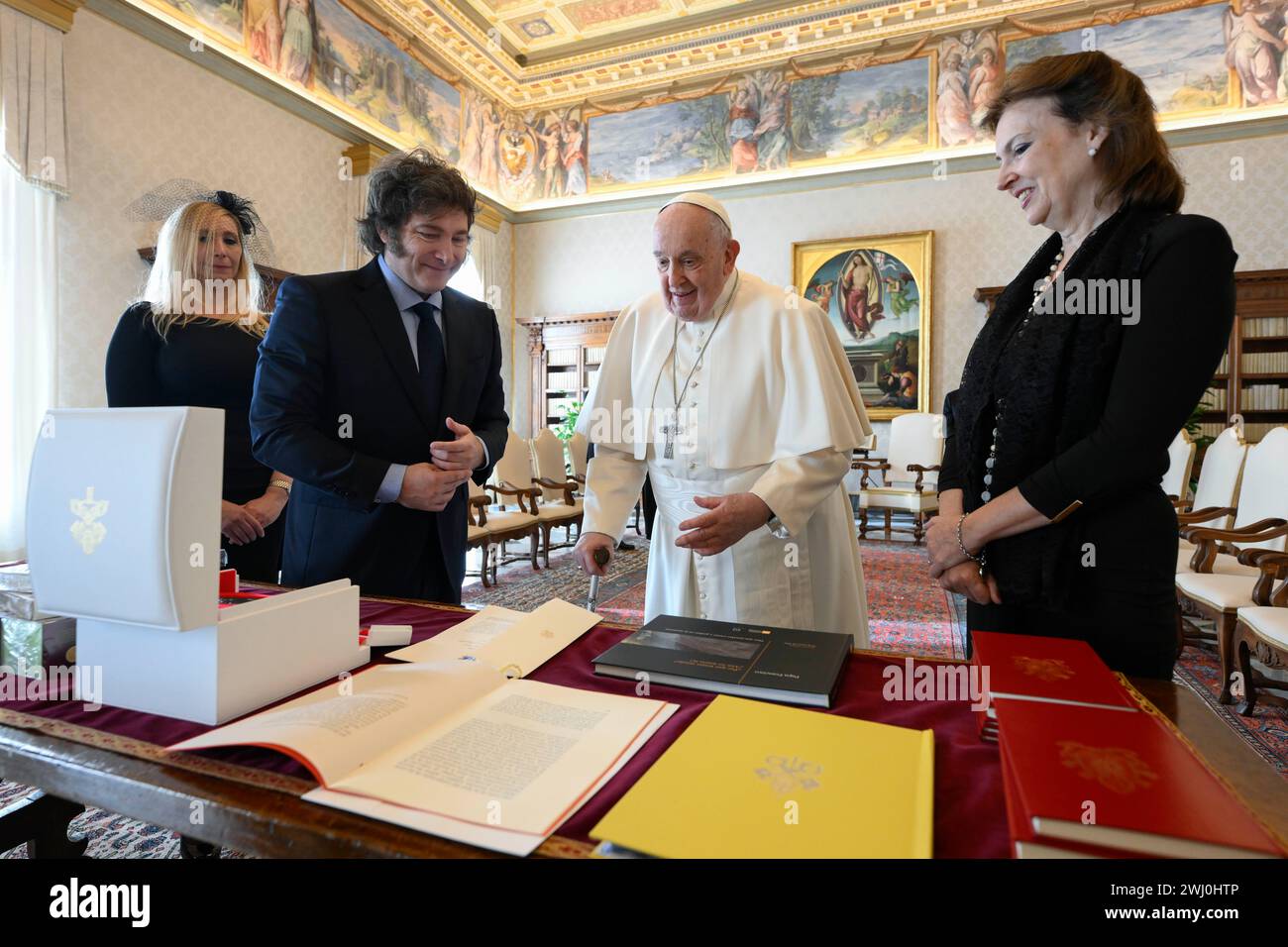 In this image distributed by Vatican Media, Argentine President Javier ...