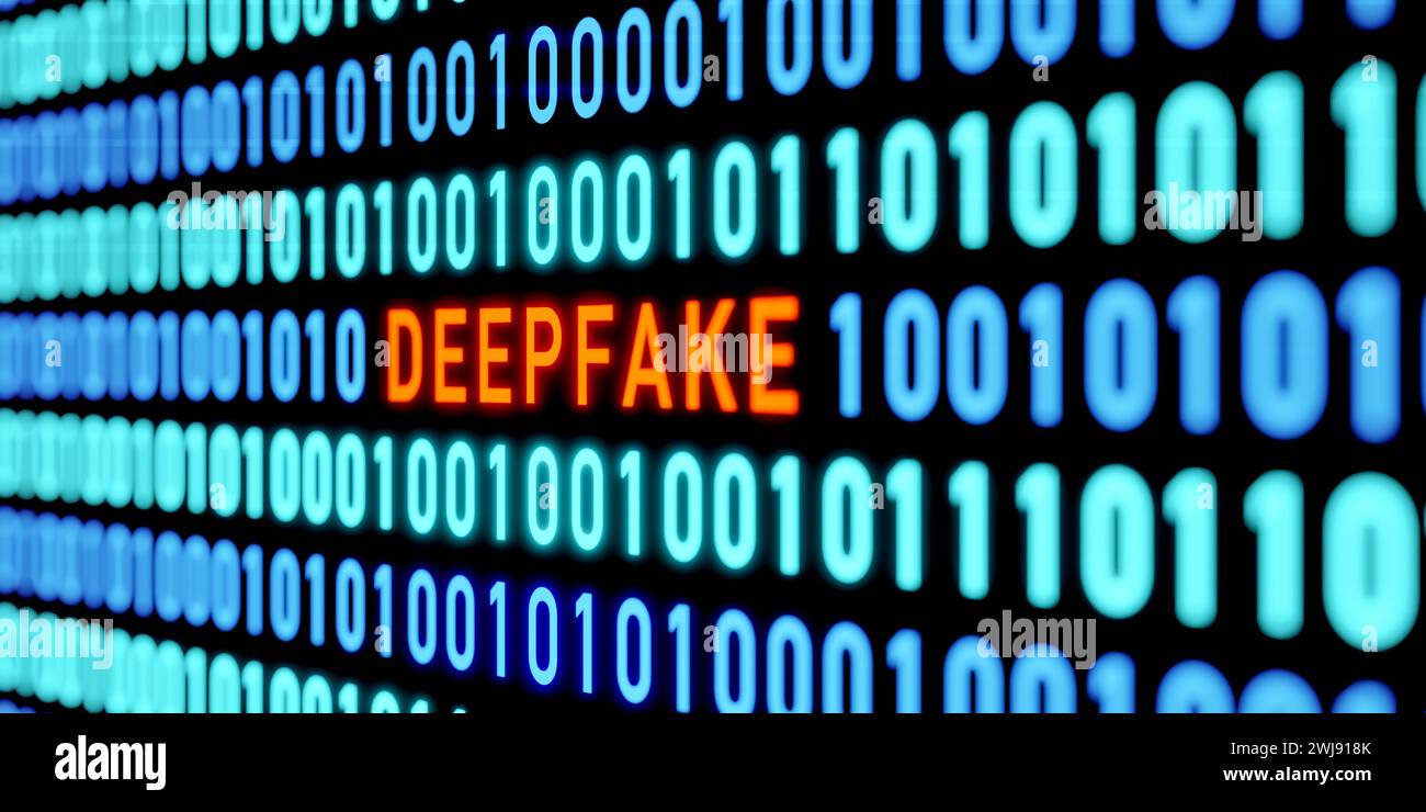 Messaggio deepfake tra codice binario. Messaggio finto. Codice binario ...