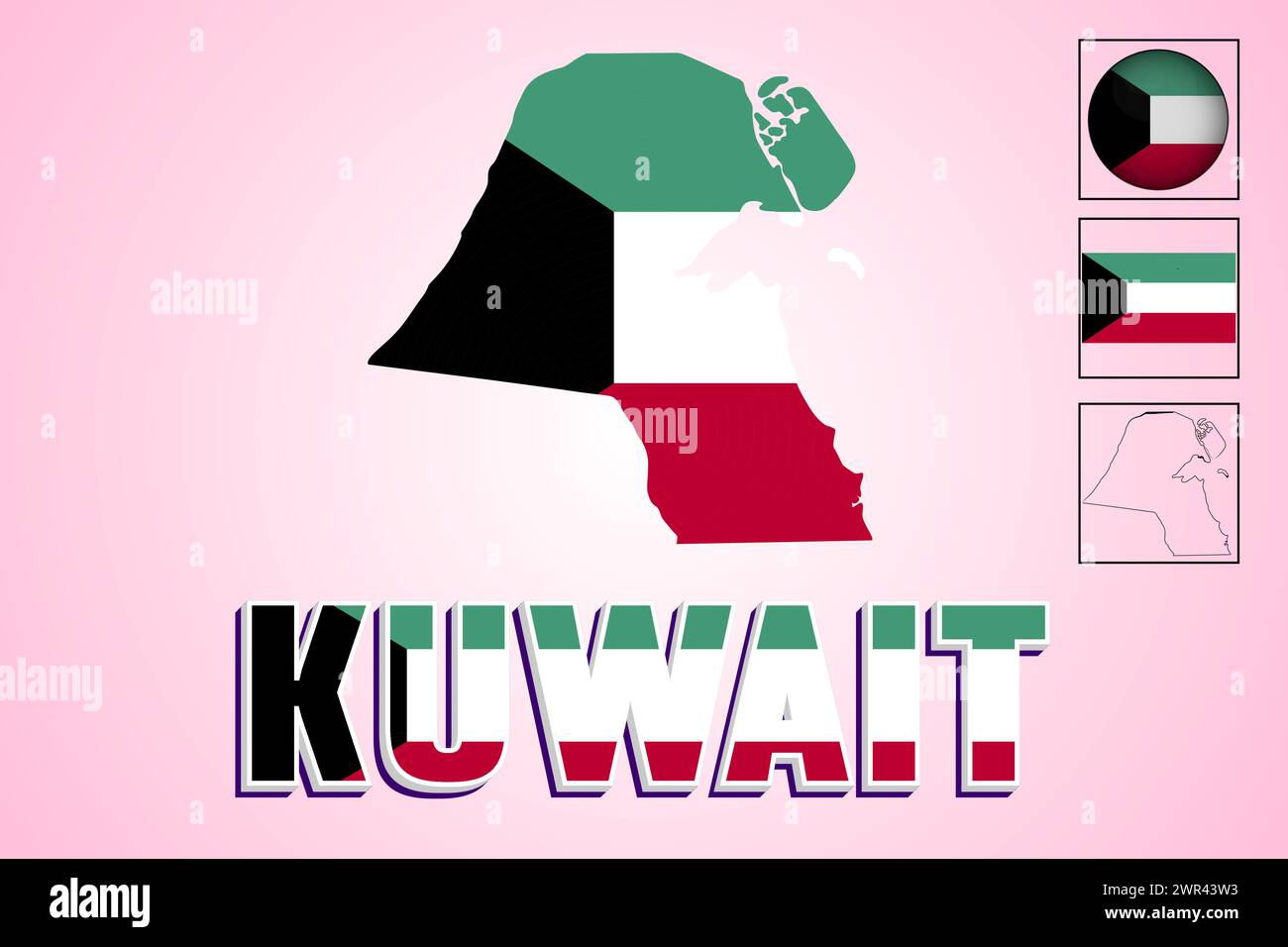 Mappa della bandiera del kuwait Immagini Vettoriali Stock - Alamy