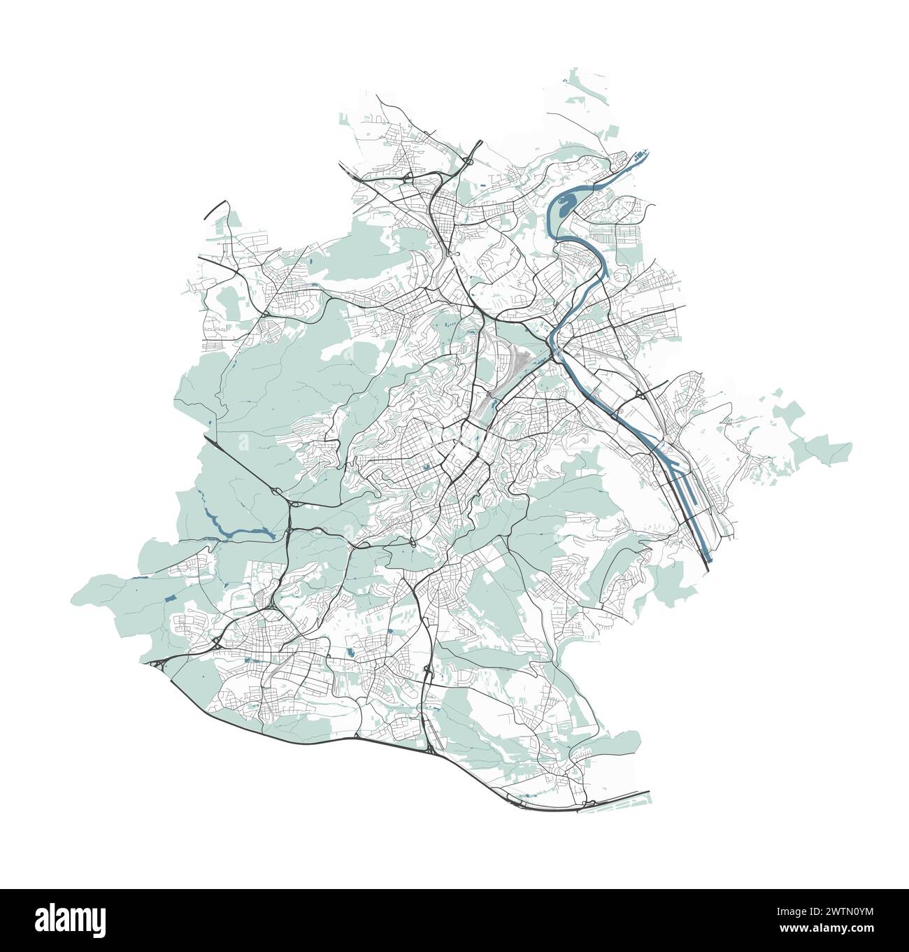 Mappa di Stoccarda, Germania. Mappa vettoriale dettagliata della città ...