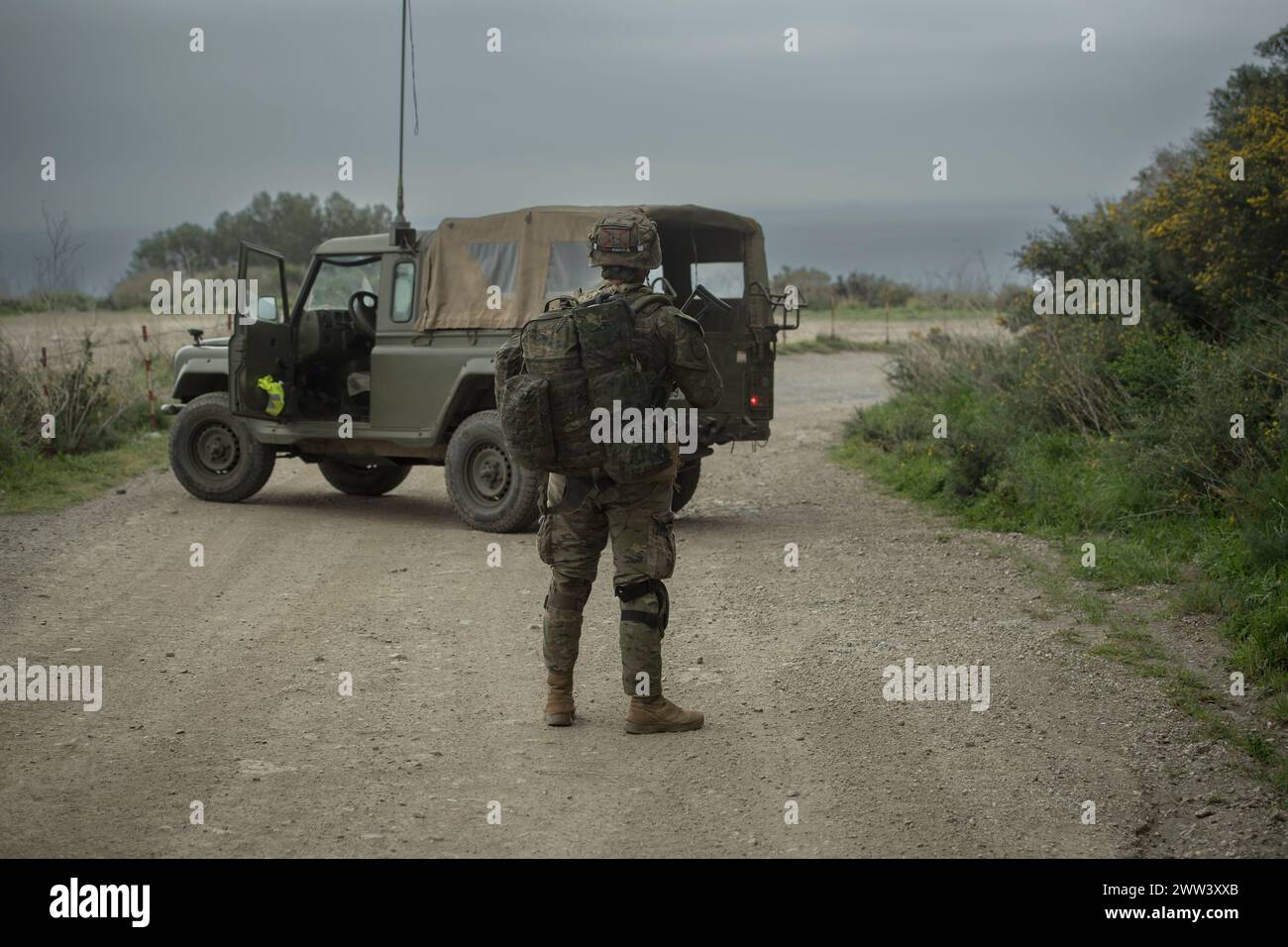 A military vehicle during an exercise, on March 21, 2024, in Ceuta ...