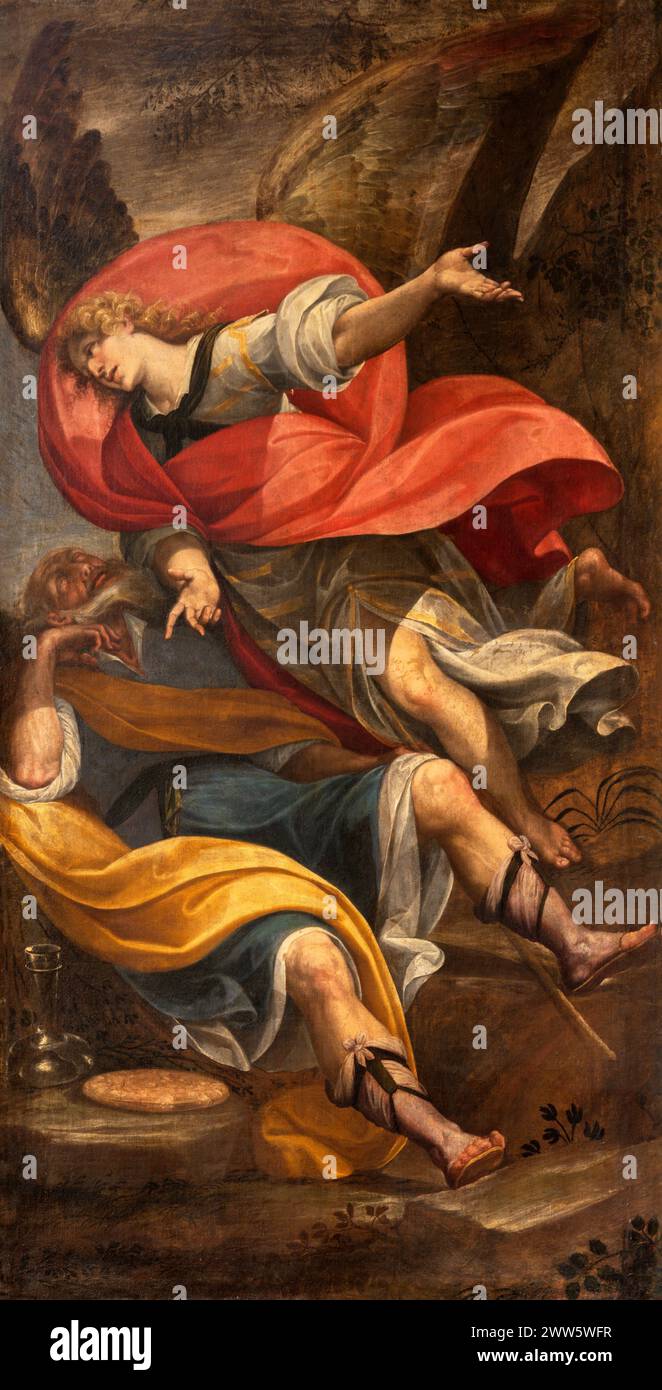 MILANO, ITALIA - 4 MARZO 2024: Il dipinto Profeta Elia che riceve pane ...