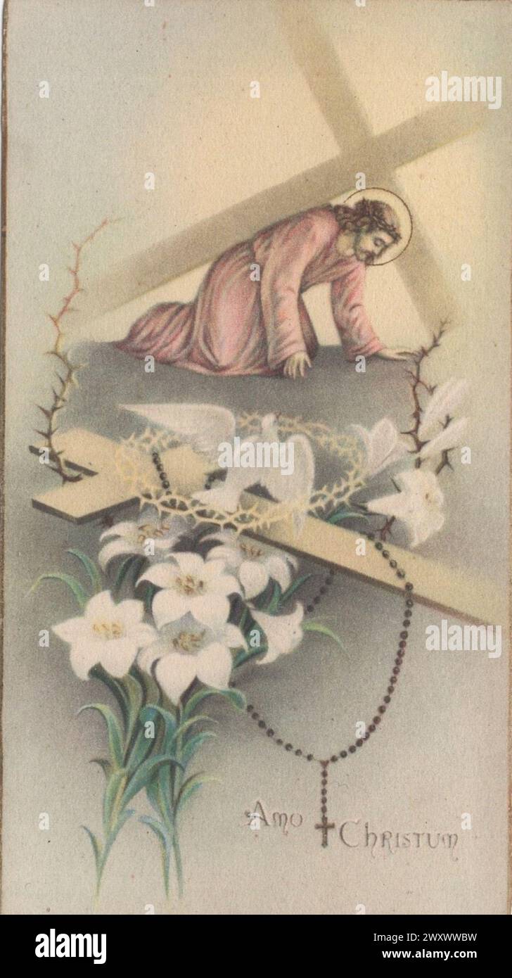 Carta Santa d'epoca Gesù Cristo che porta la croce / Gesù che porta la ...