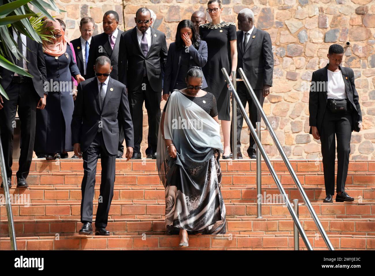 Rwandan President Paul Kagame, left, and his wife, first lady Jeannette ...