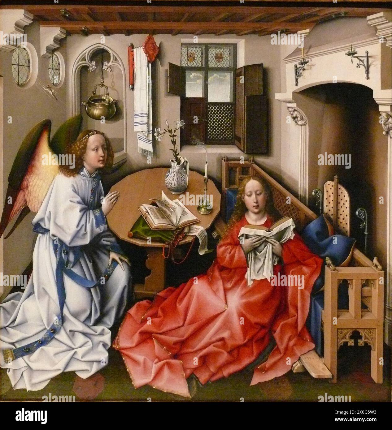 Robert Campin's Mérode Altarpiece or Annunciation Triptych, (pannello centrale), c 1427–1432 ...