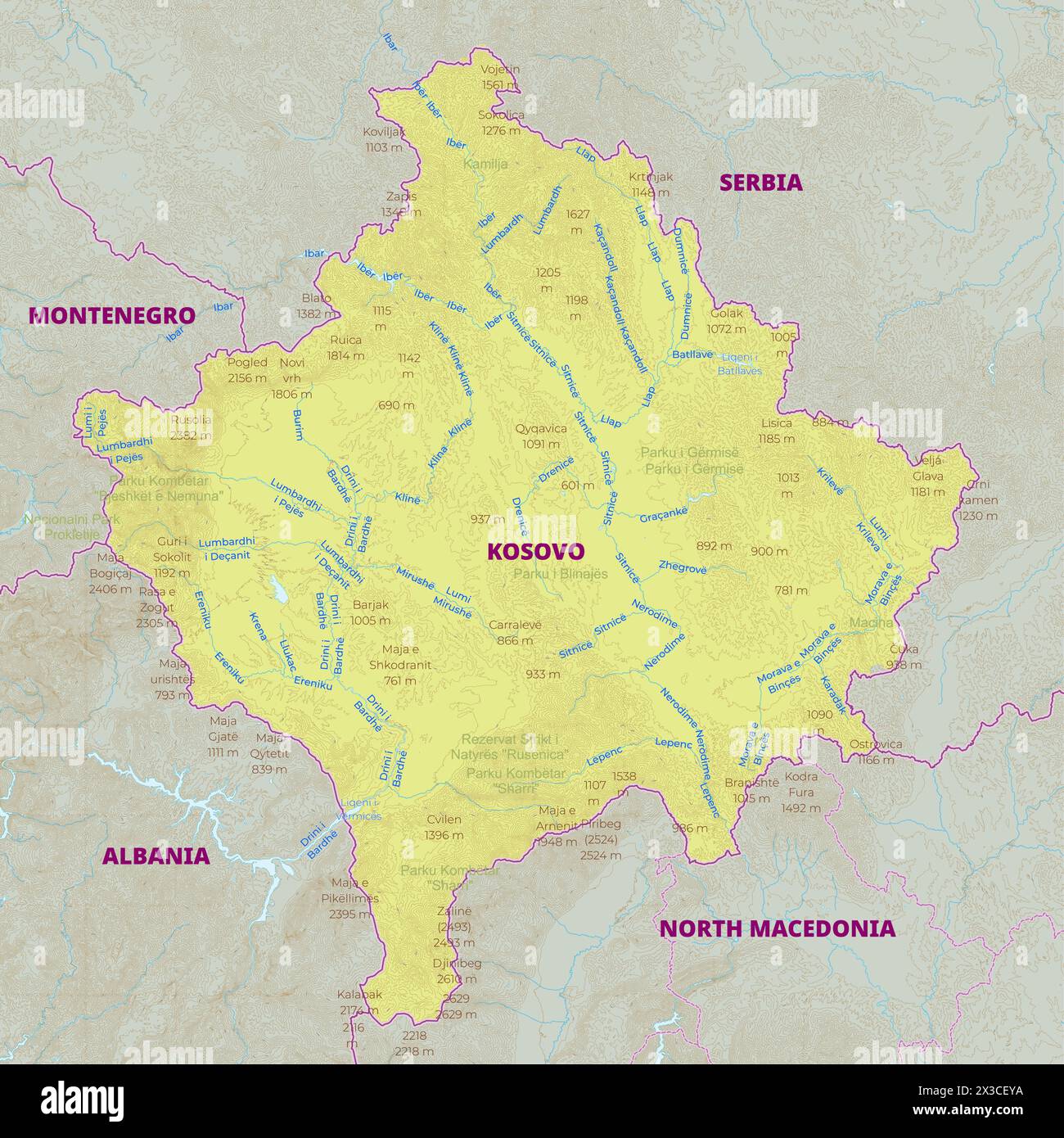 Cartina kosovo fisica immagini e fotografie stock ad alta risoluzione - Alamy