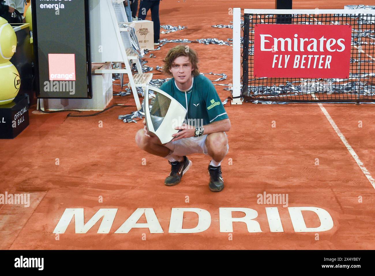 Madrid, Spagna. 5 maggio 2024. Il vincitore russo Andrey Rublev si ...
