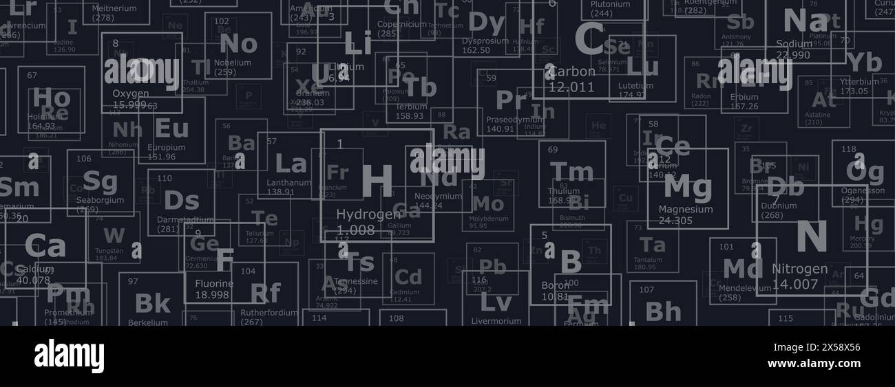 Sfondo nero degli elementi chimici della tavola periodica, numero ...