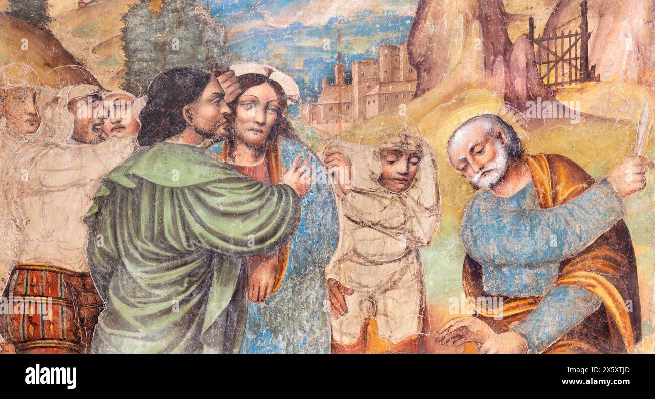 MILANO, ITALIA - 6 MARZO 2024: L'antico affresco del tradimento di Gesù ...