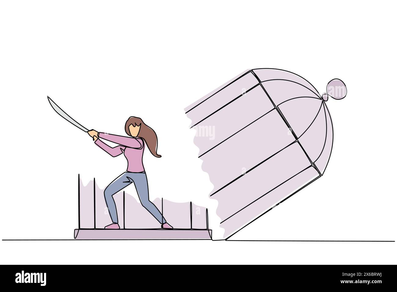 Una linea continua che disegna una donna d'affari intrappolata nella ...