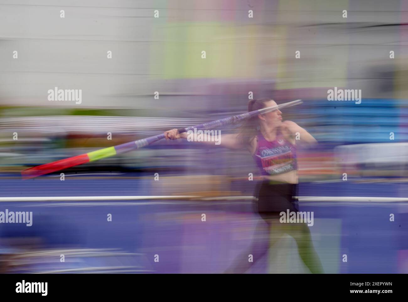Bekah Walton in azione durante il giavellotto femminile durante il ...