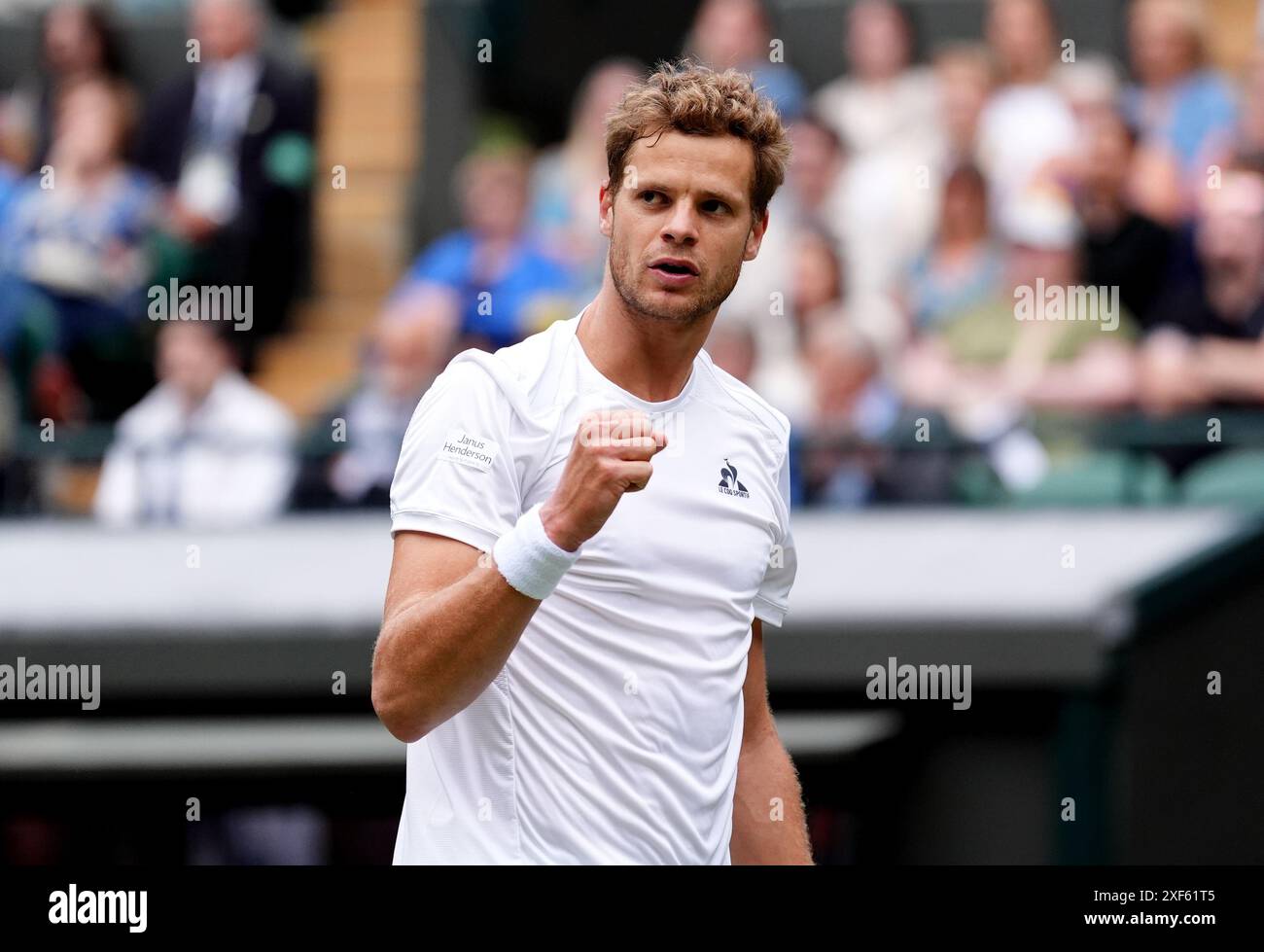 Yannick Hanfmann reagisce durante la sua partita contro Jannik Sinner ...