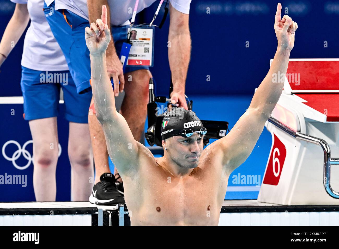 Parigi, Francia. 28 luglio 2024. Nicolo Martinenghi d'Italia festeggia ...
