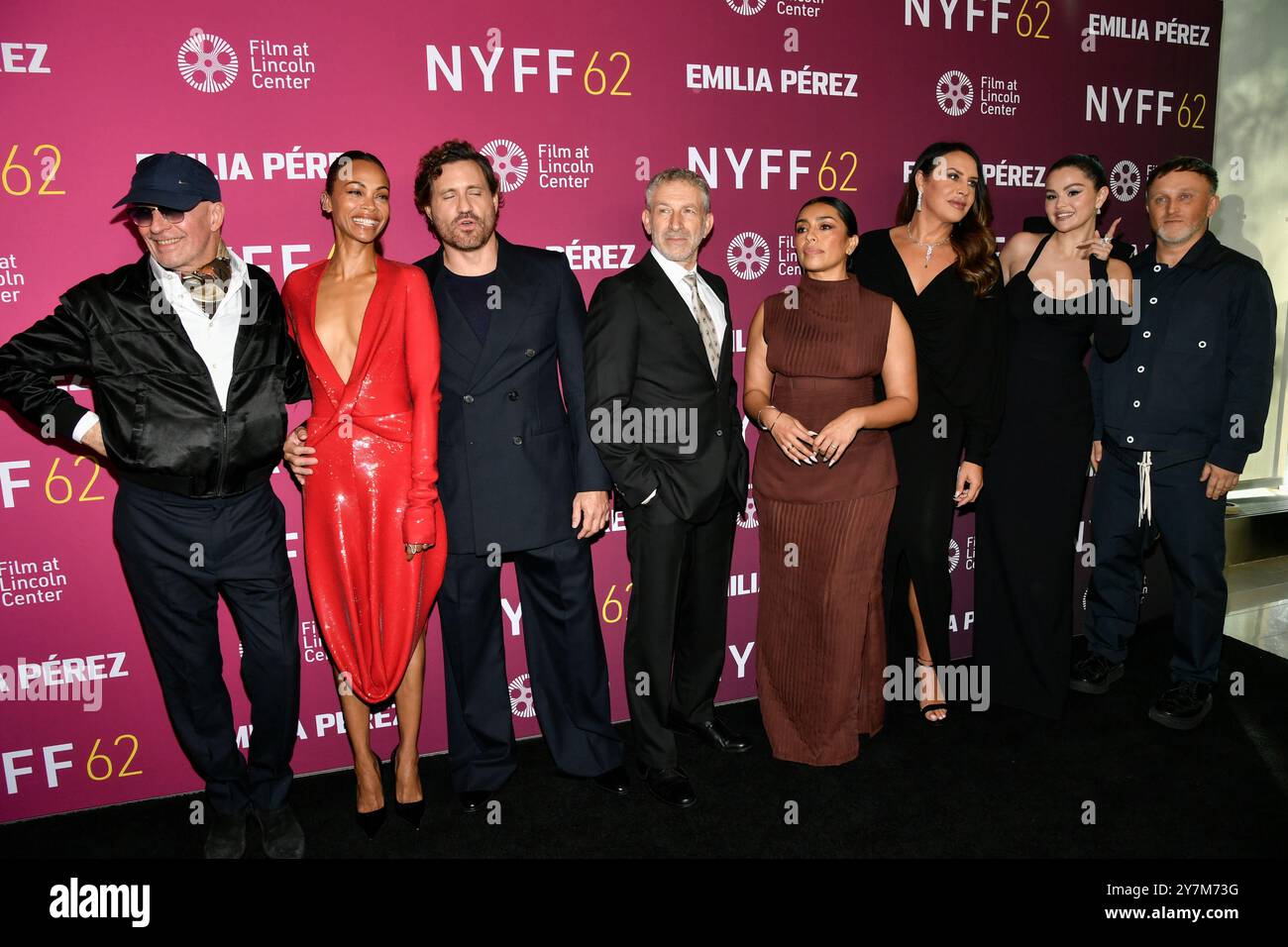 Jacques Audiard, from left, Zoe Saldana, Edgar Ramirez, Mark Ivanir, Adriana Paz, Karla Sofia ...