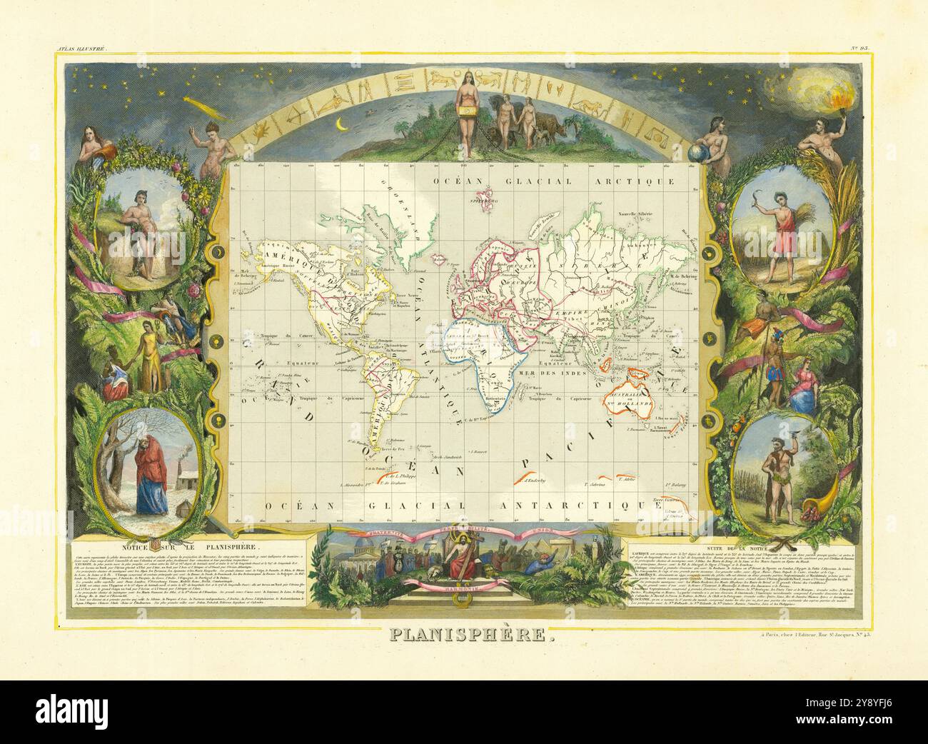 1852 Mappa del mondo - Planisfera di Victor Levasseur Vintage 19th ...