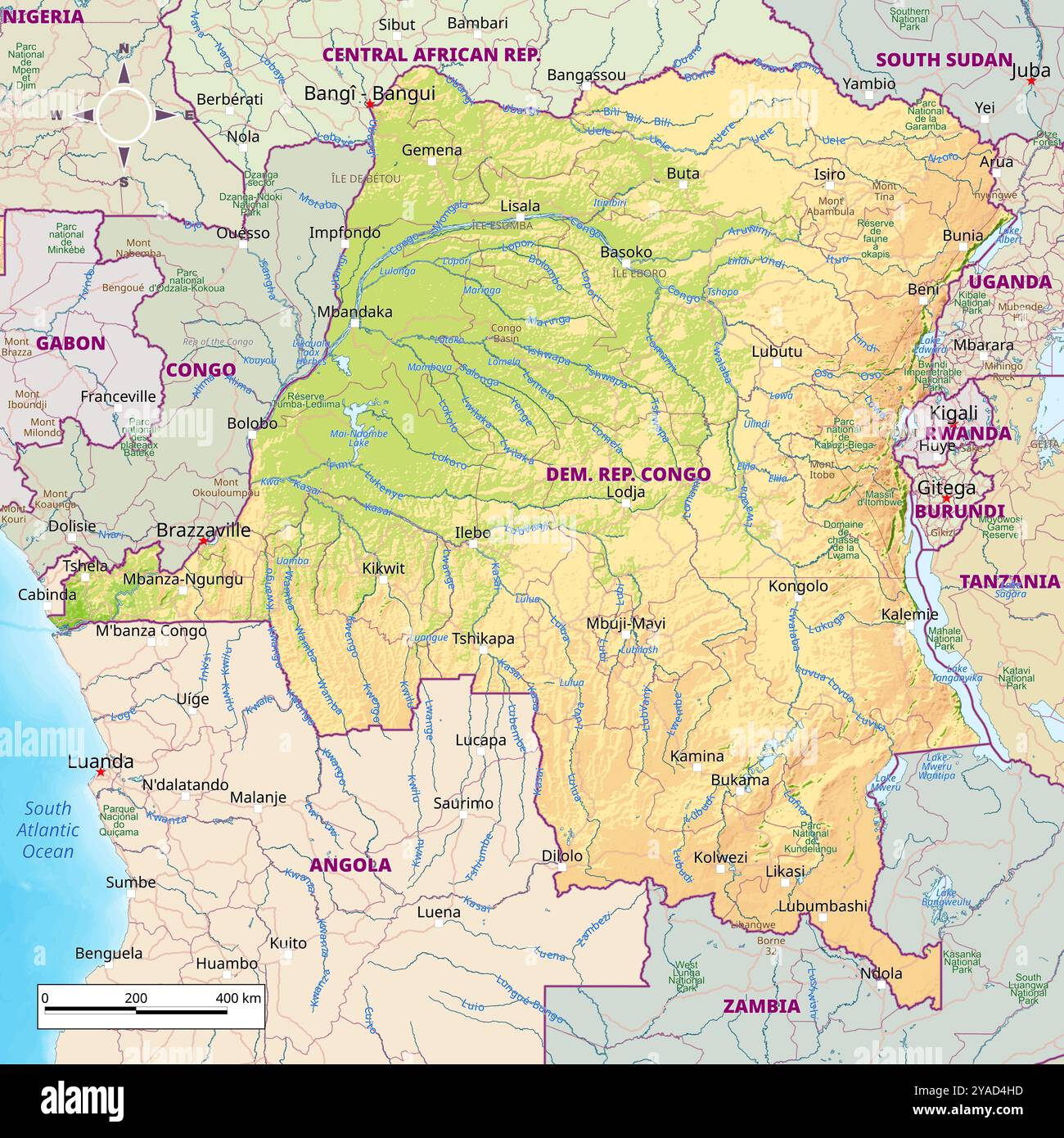 Congo mappa fisica immagini e fotografie stock ad alta risoluzione - Alamy