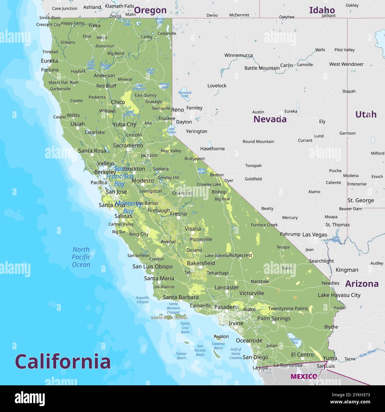 Cartina fisica della california immagini e fotografie stock ad alta ...