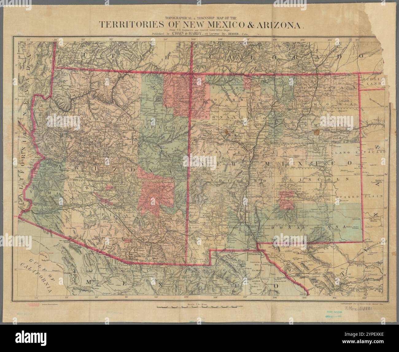 Mappa topografica e della città dei territori del New Mexico e dell ...