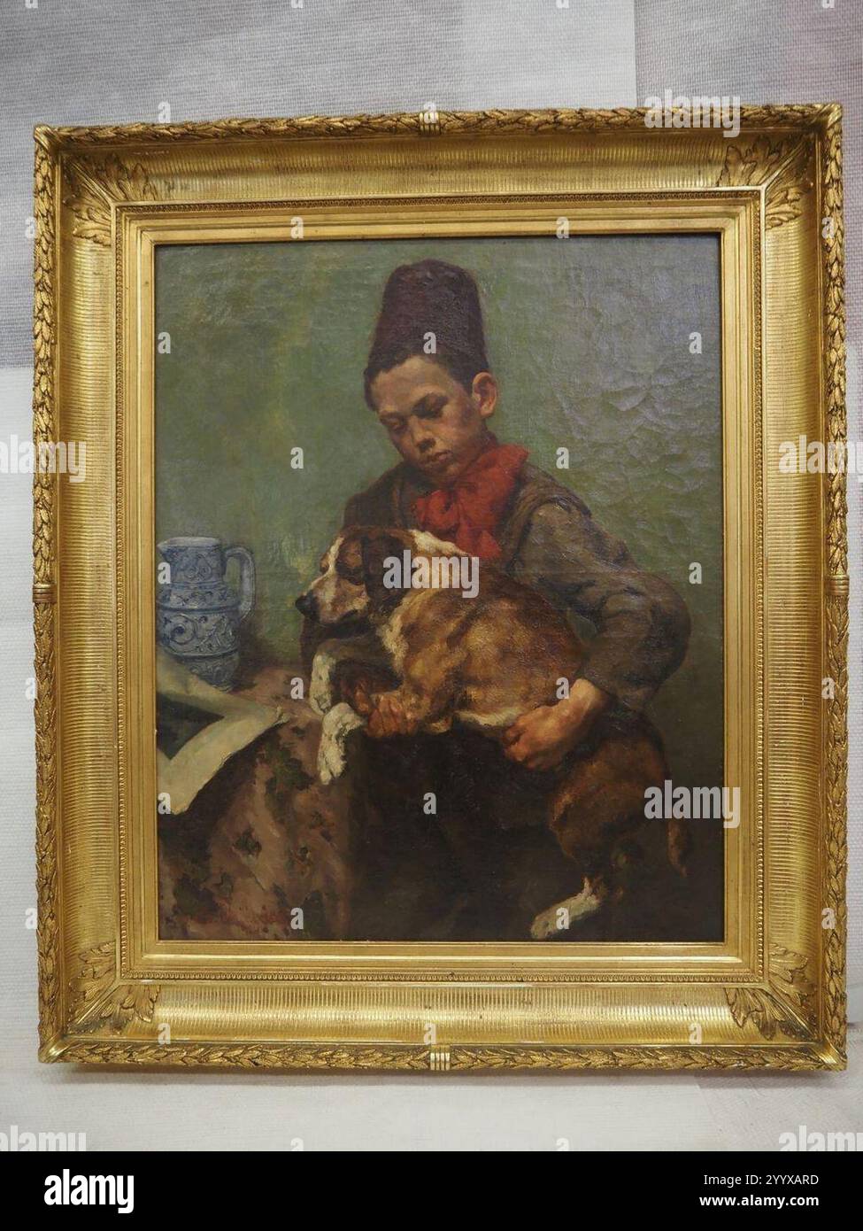 Edouard Thiebaut - – hst – Gamin au chien – sbg – daté 1904 – avec nom et adresse sur le châssis ...