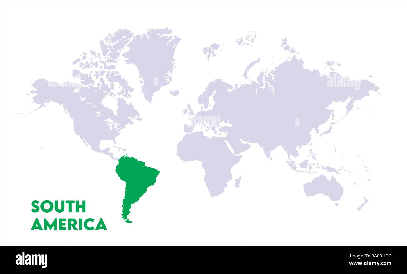 Mappa del Sud America, evidenziata sulla mappa del mondo, Sud America ...