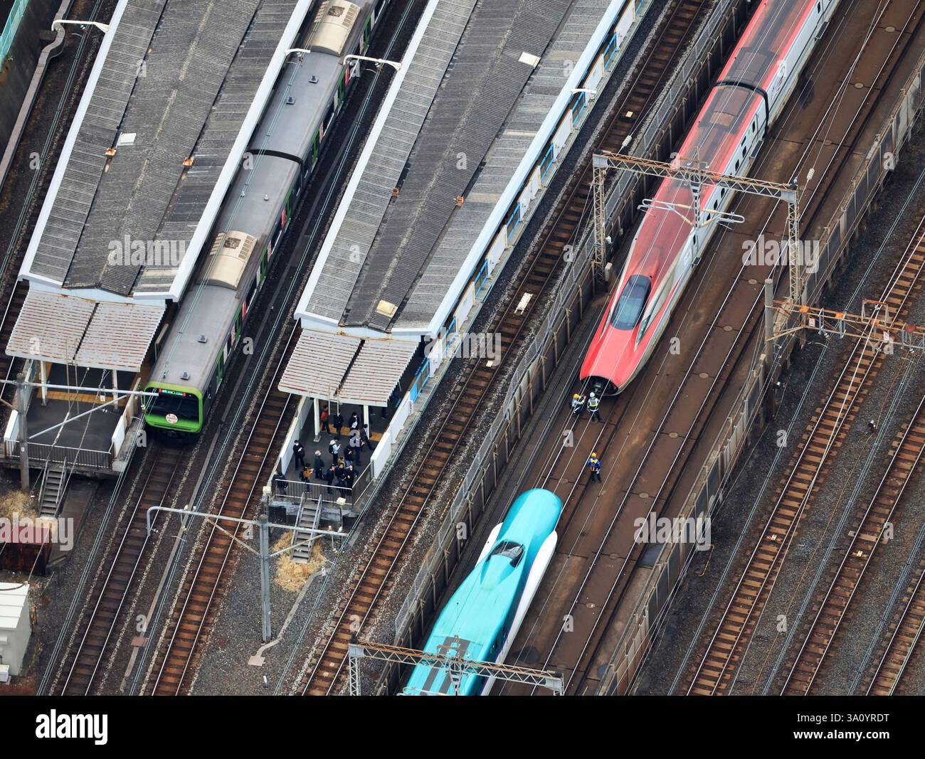 An aerial photo shows the uncoupled Tohoku Shinkansen (bullet train ...