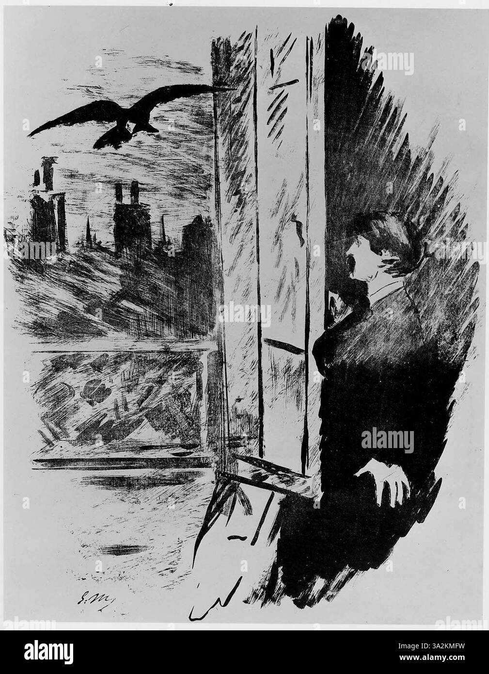 Un'illustrazione di Édouard Manet per *The Raven* di Edgar Allan PoE ...