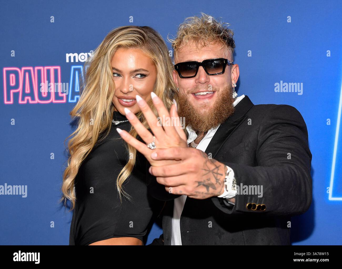 Jake Paul, right, and fiancé Jutta Leerdam attend the Max Original ...