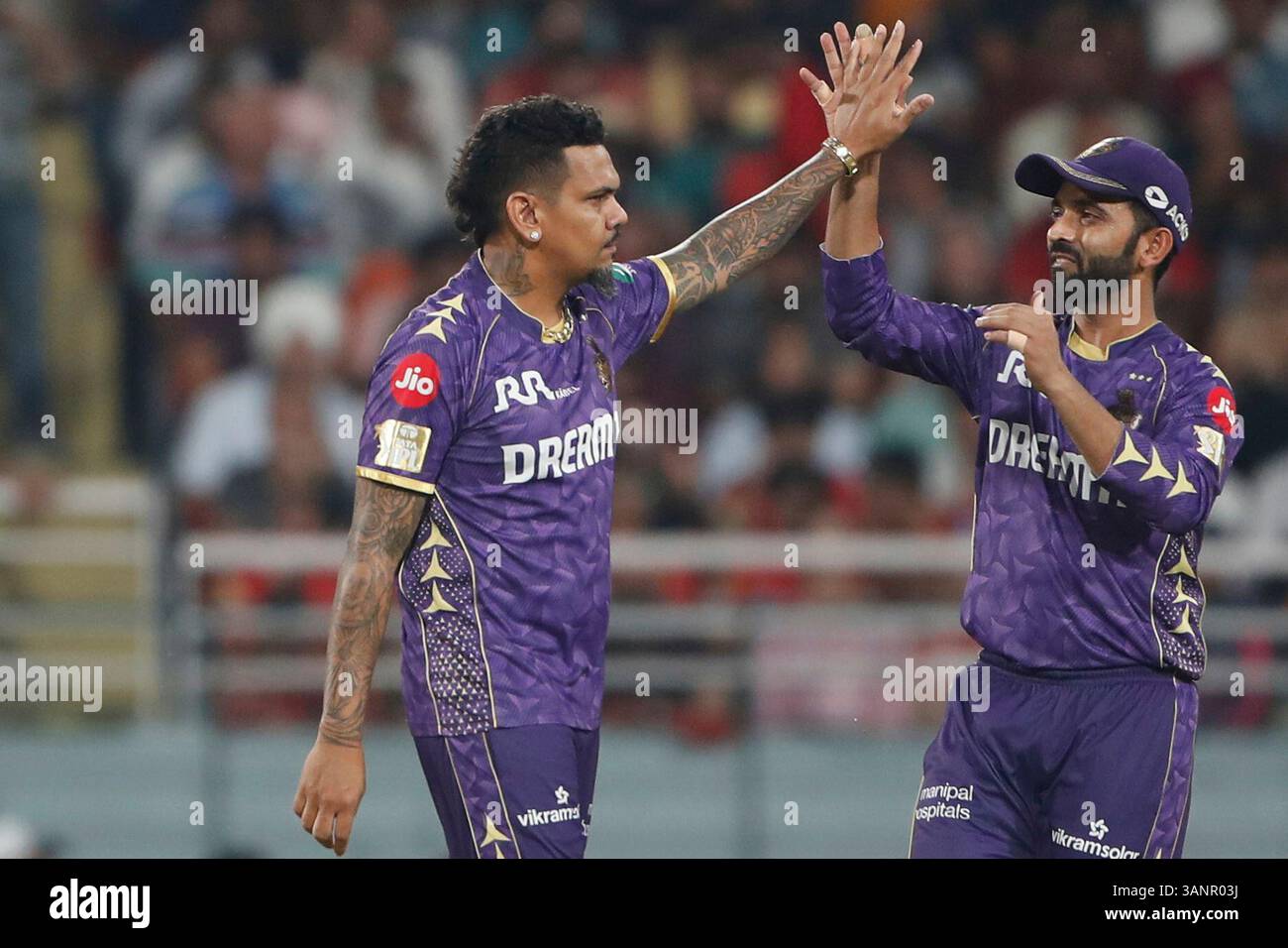 Kolkata Knight Riders' Sunil Narine, left, celebrates with captain ...