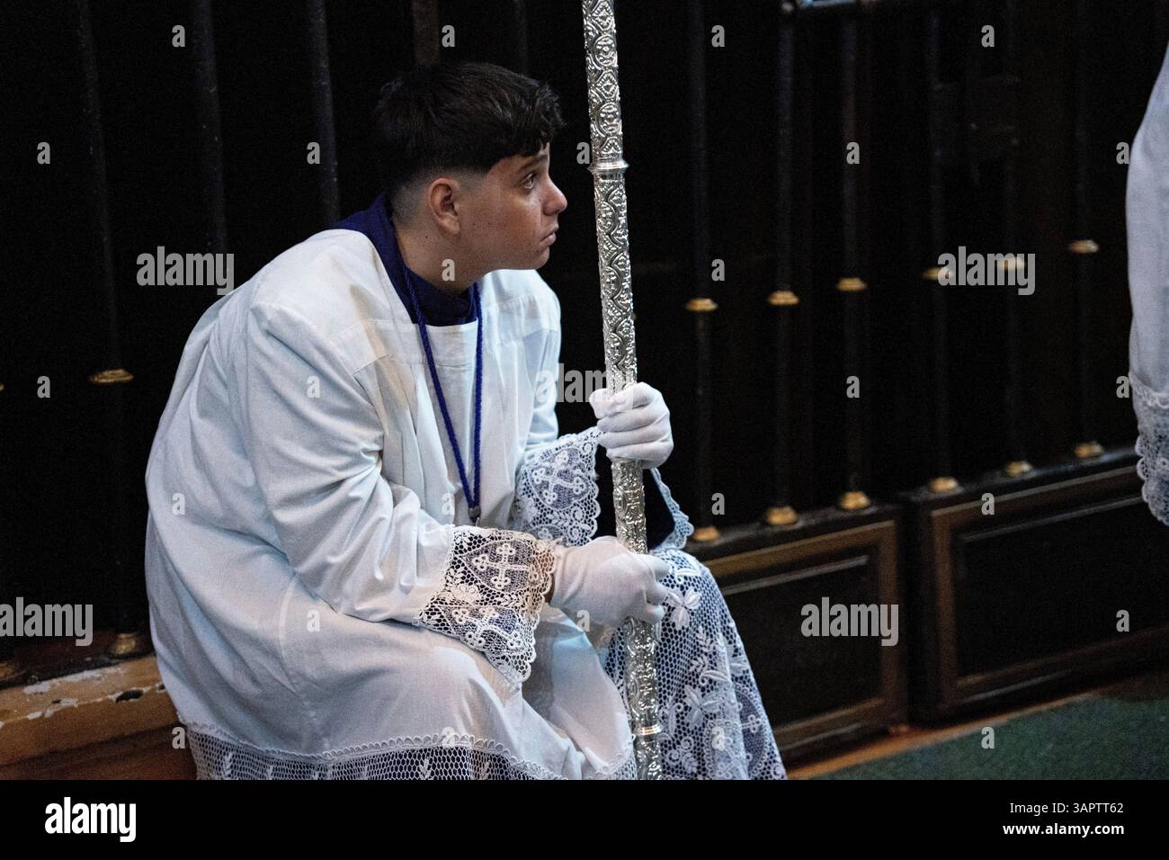 A person before the procession of Nuestro Padre Jesús de La Salud y María Santísima de Las ...