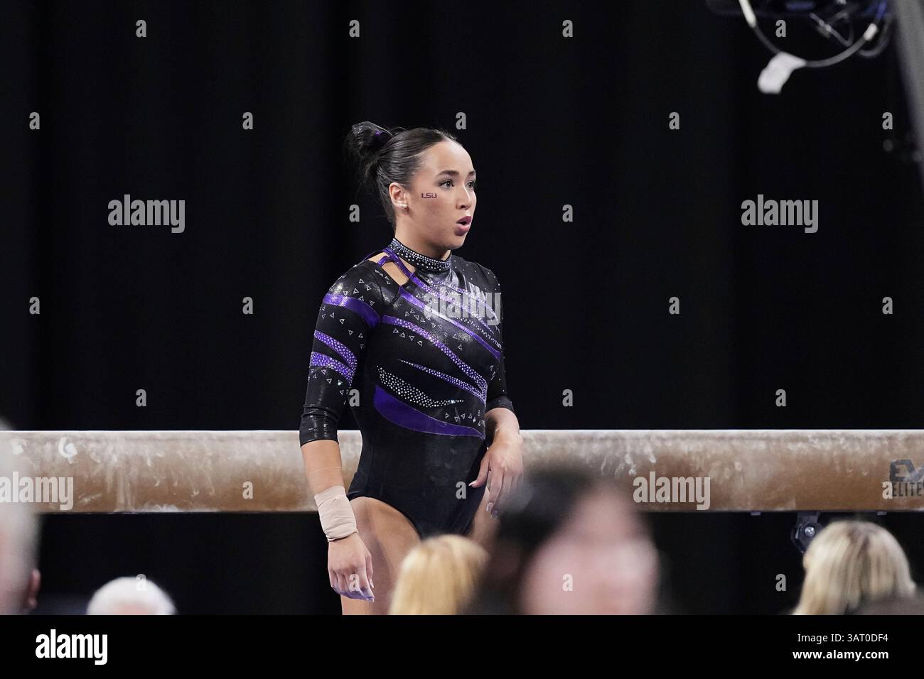 LSU's Aleah Finnegan stands by the beam after falling off during her ...