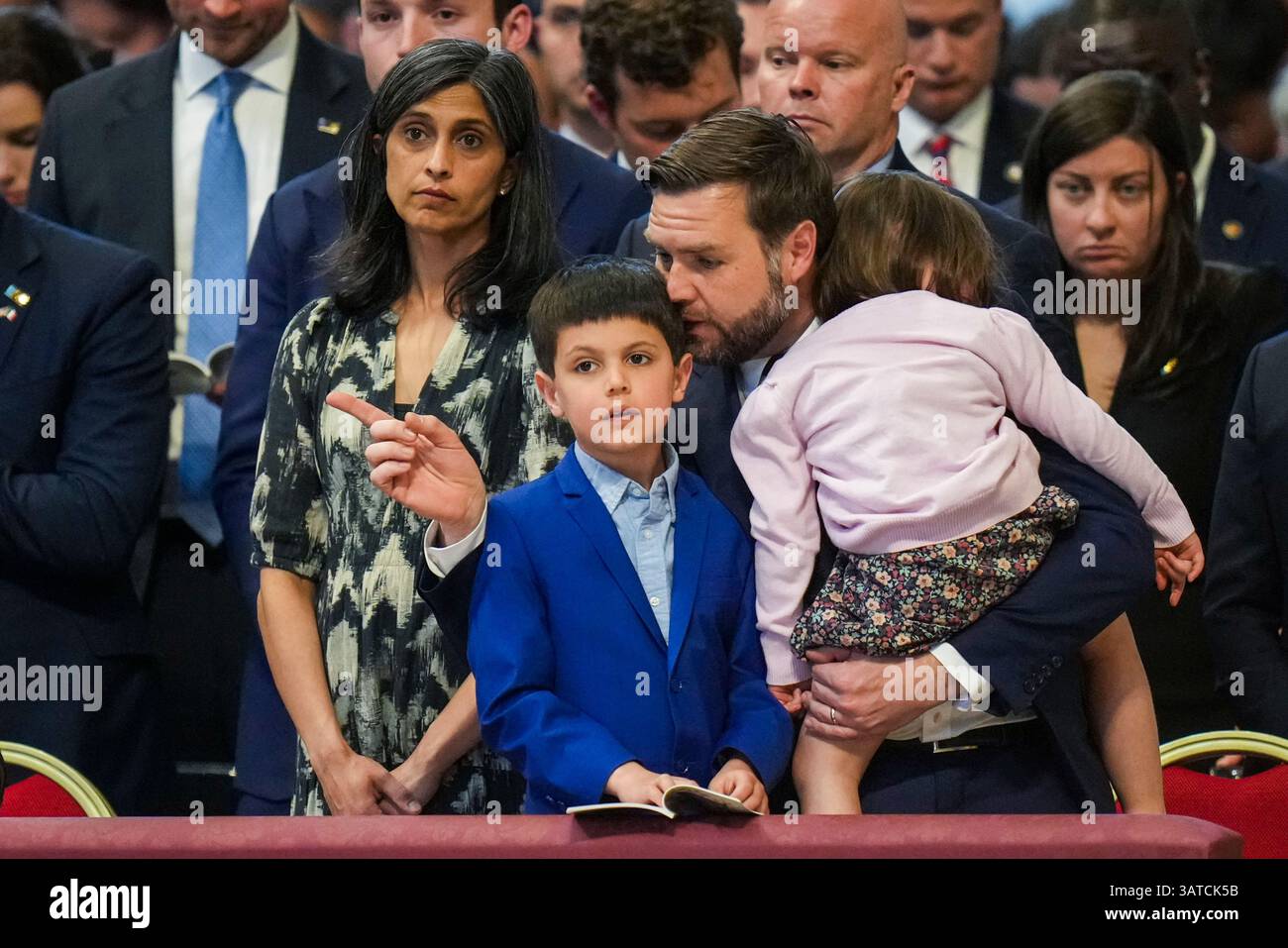 U.S. Vice President JD Vance, and his wife Usha Vance, left, with their ...