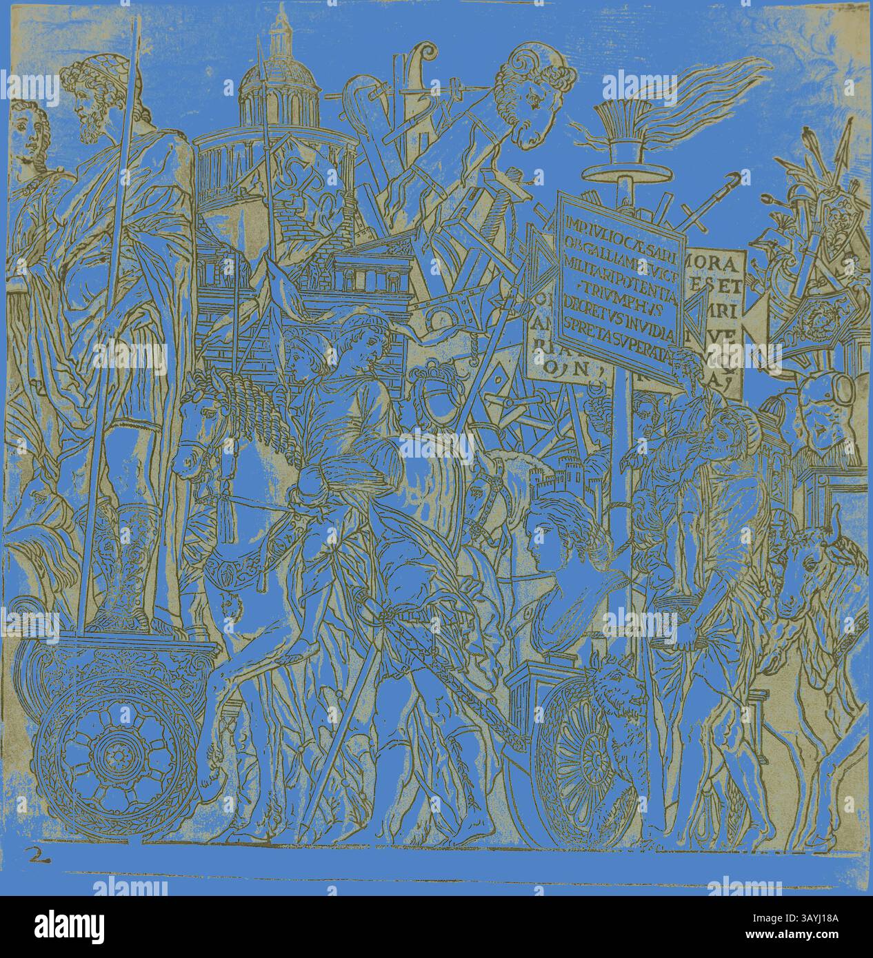 Una vivace scena che raffigura una processione storica, con figure in ...