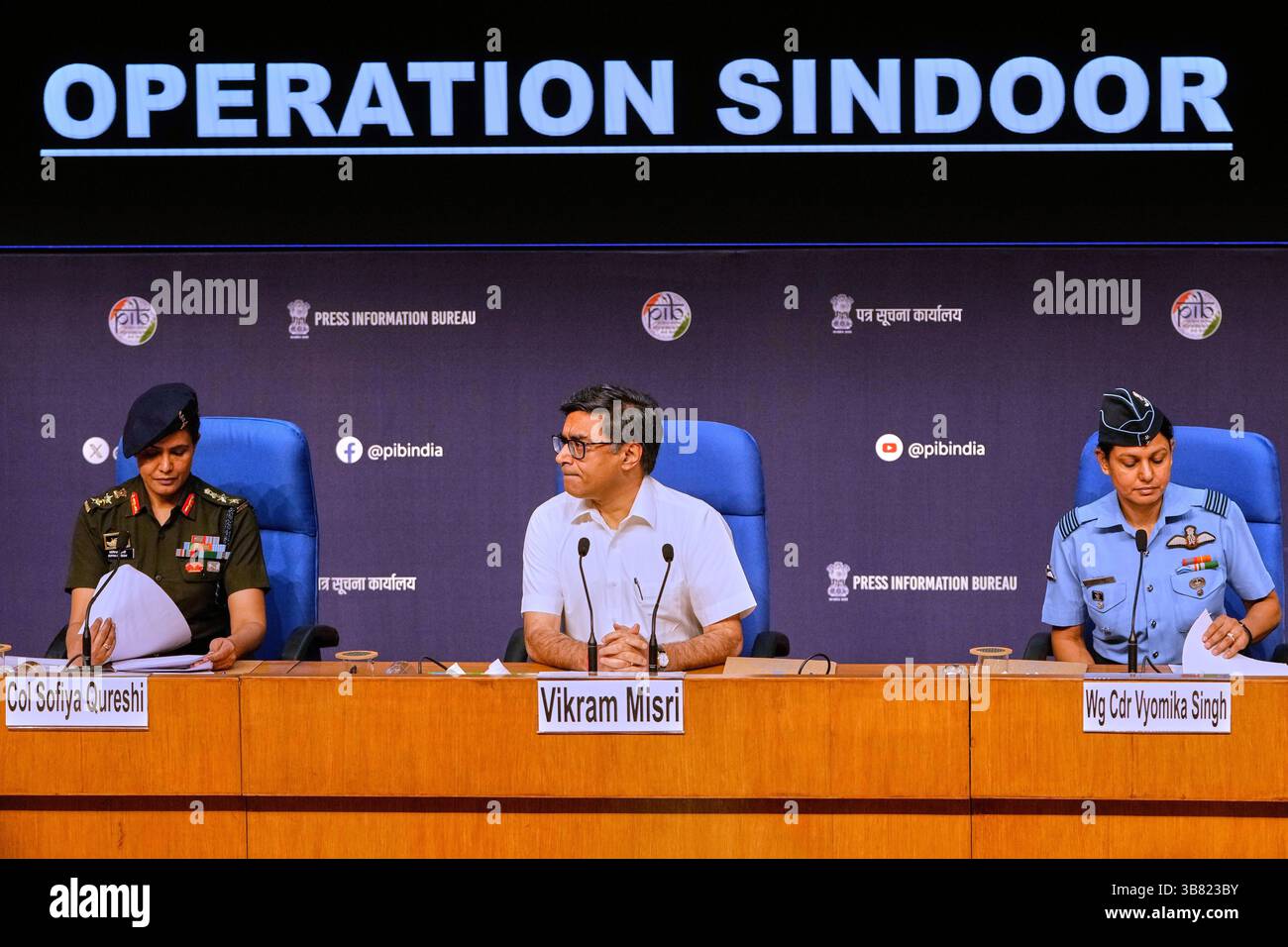 India's Foreign Secretary Vikram Misri, center, with Indian army ...