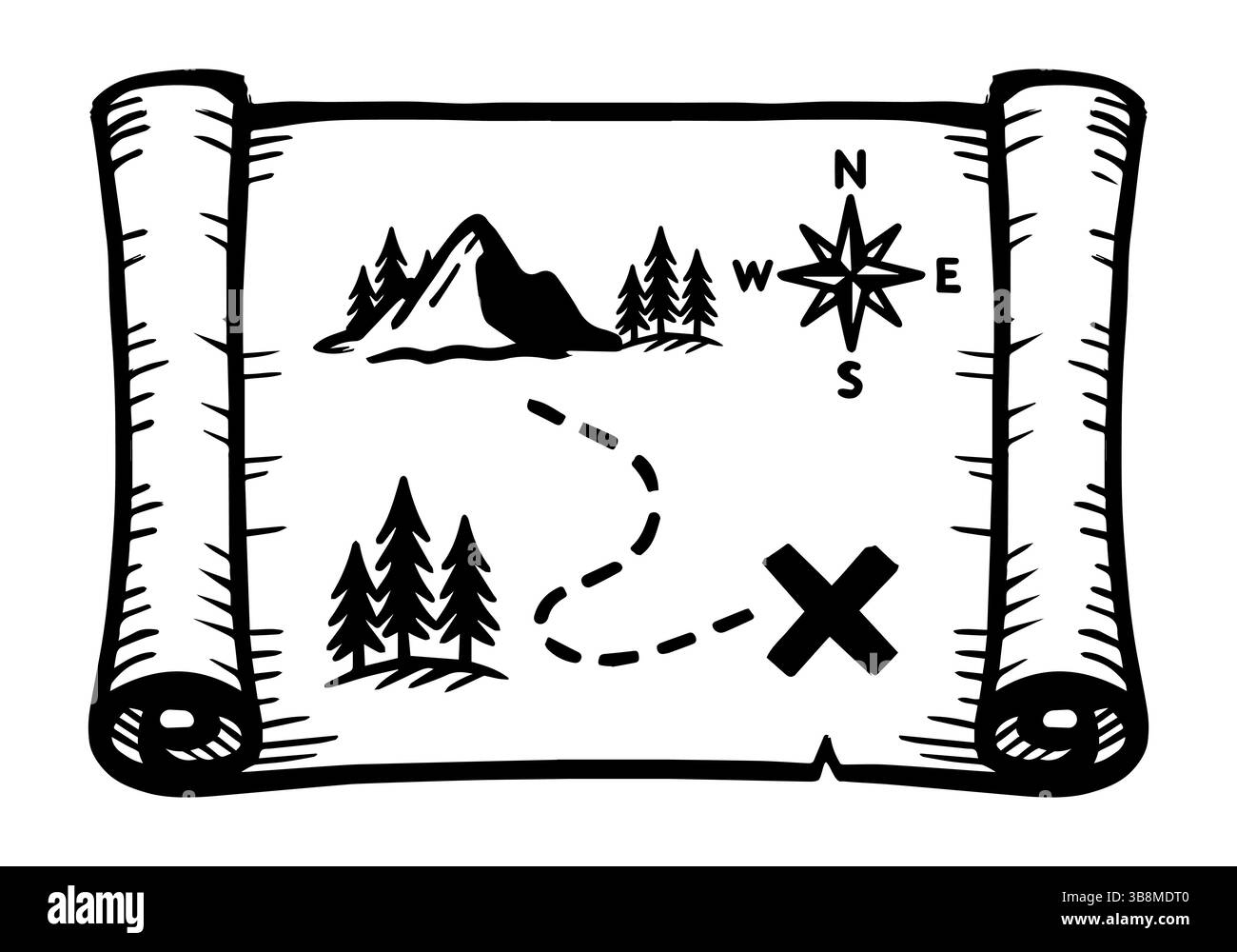 Drawing treasure island map Foto e Immagini Stock in Bianco e Nero - Alamy