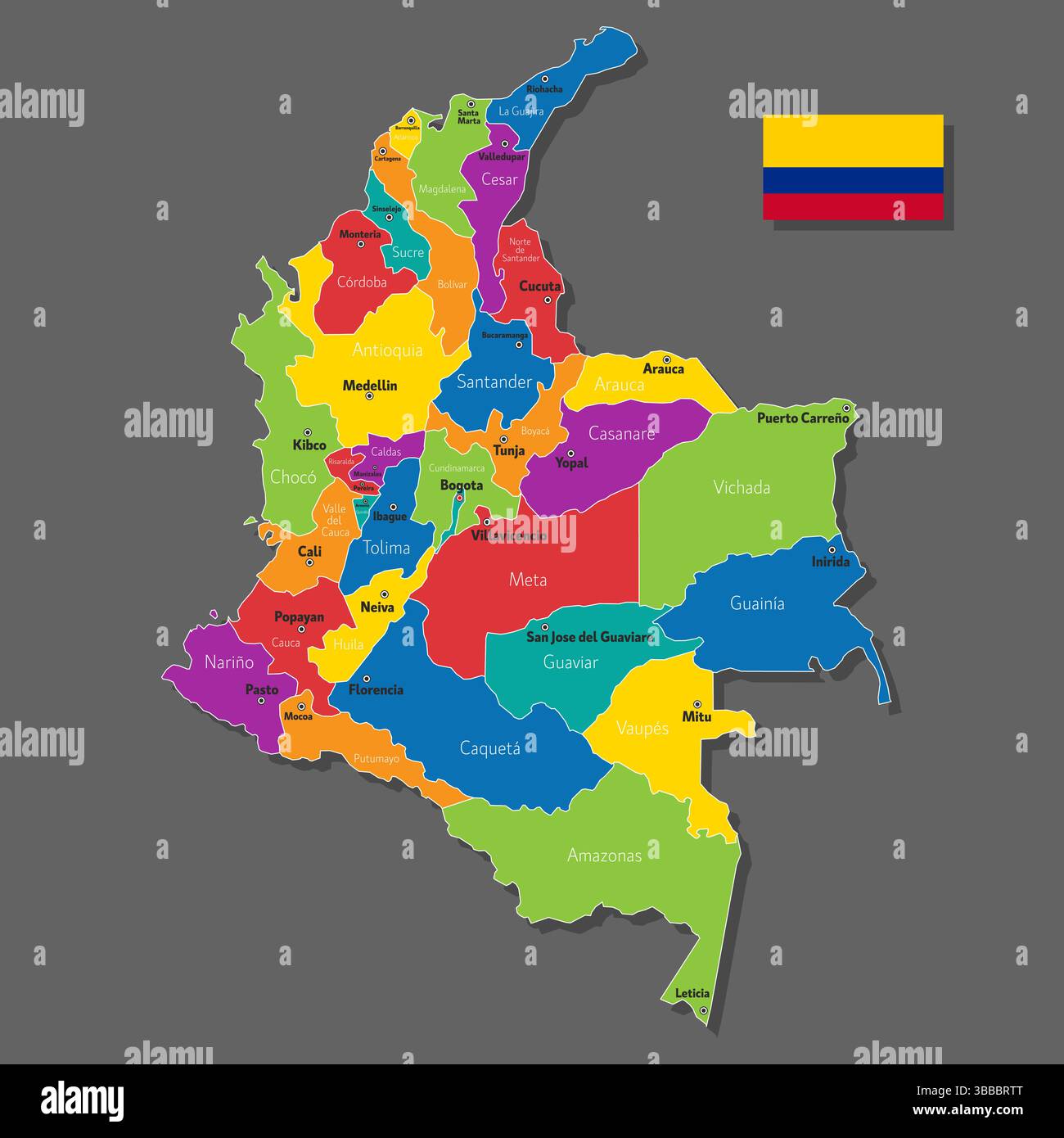 Mapa de colombia con todas ciudades Immagini Vettoriali Stock - Alamy