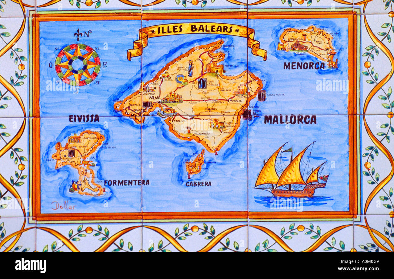 Ciutadella menorca Spagna Mappa piastrellato di Isole Baleari ...