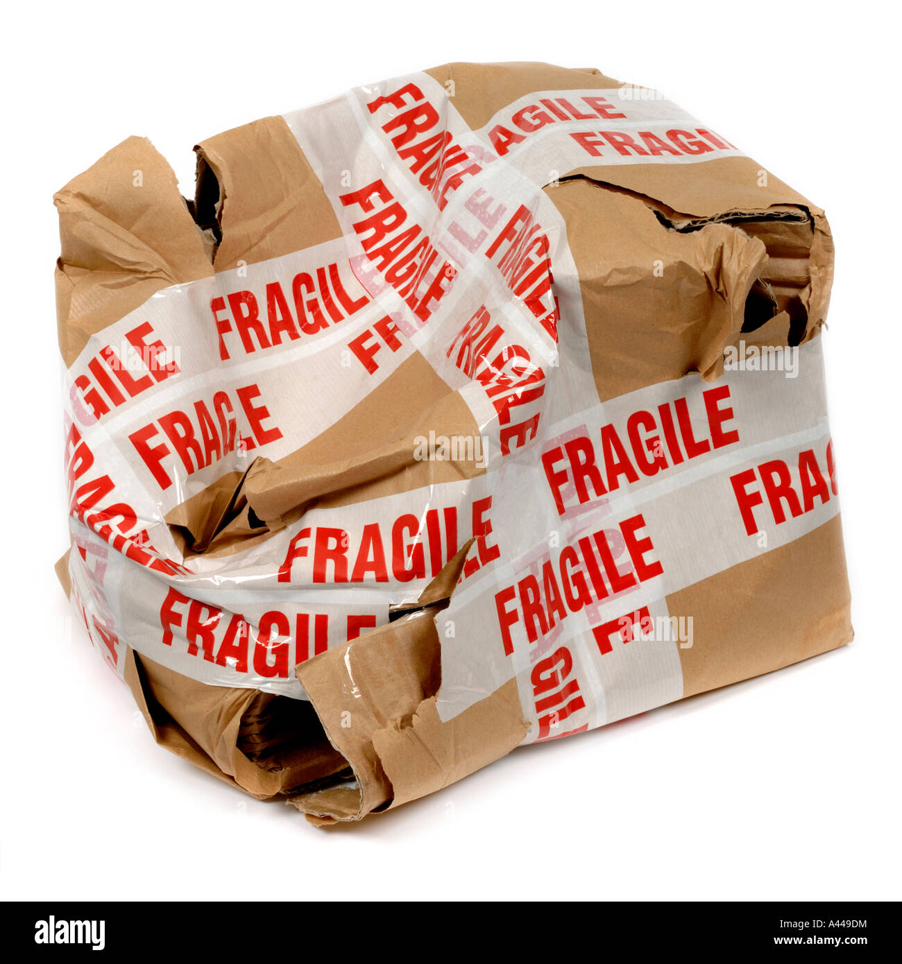 Pacco danneggiato con nastro fragile Foto stock - Alamy