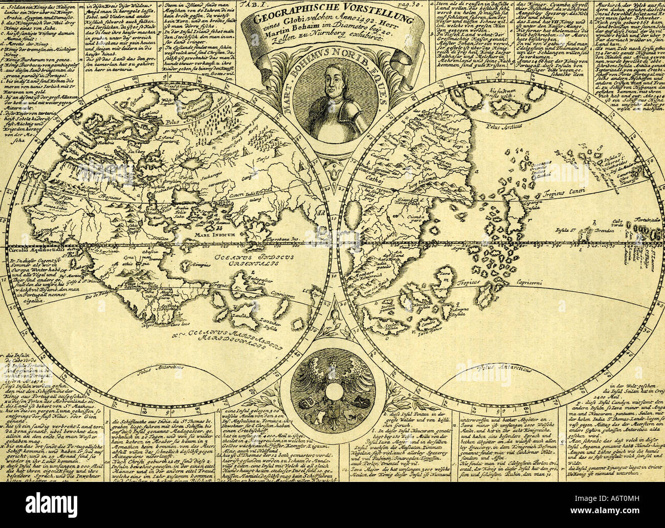 Cartoraphy, mappe del mondo, mappa dopo globo di Martin Behaim, 1492 ...