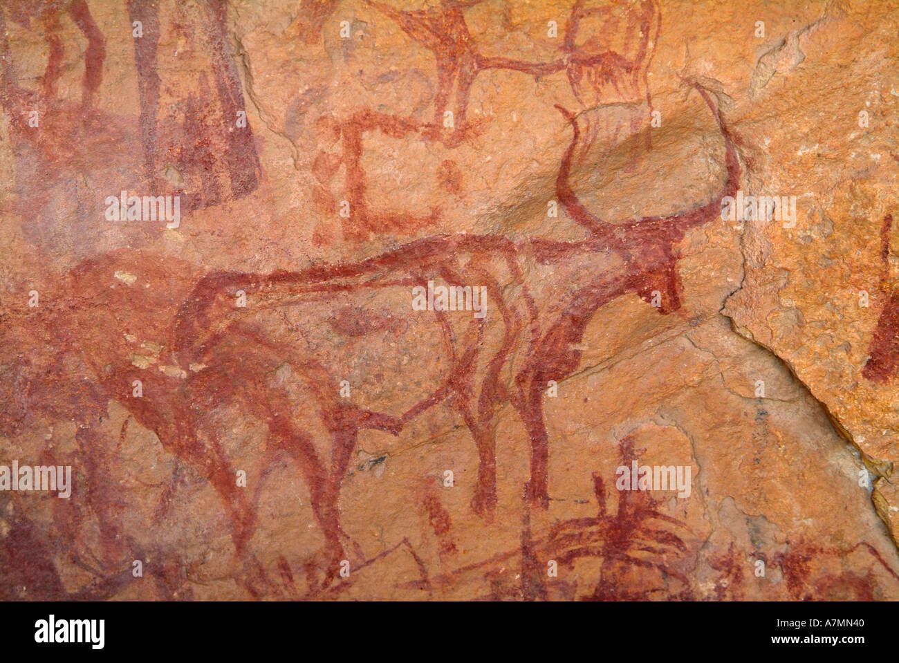 Pitture rupestri, Jebel Acacus, il Deserto del Sahara, Libia Foto stock ...