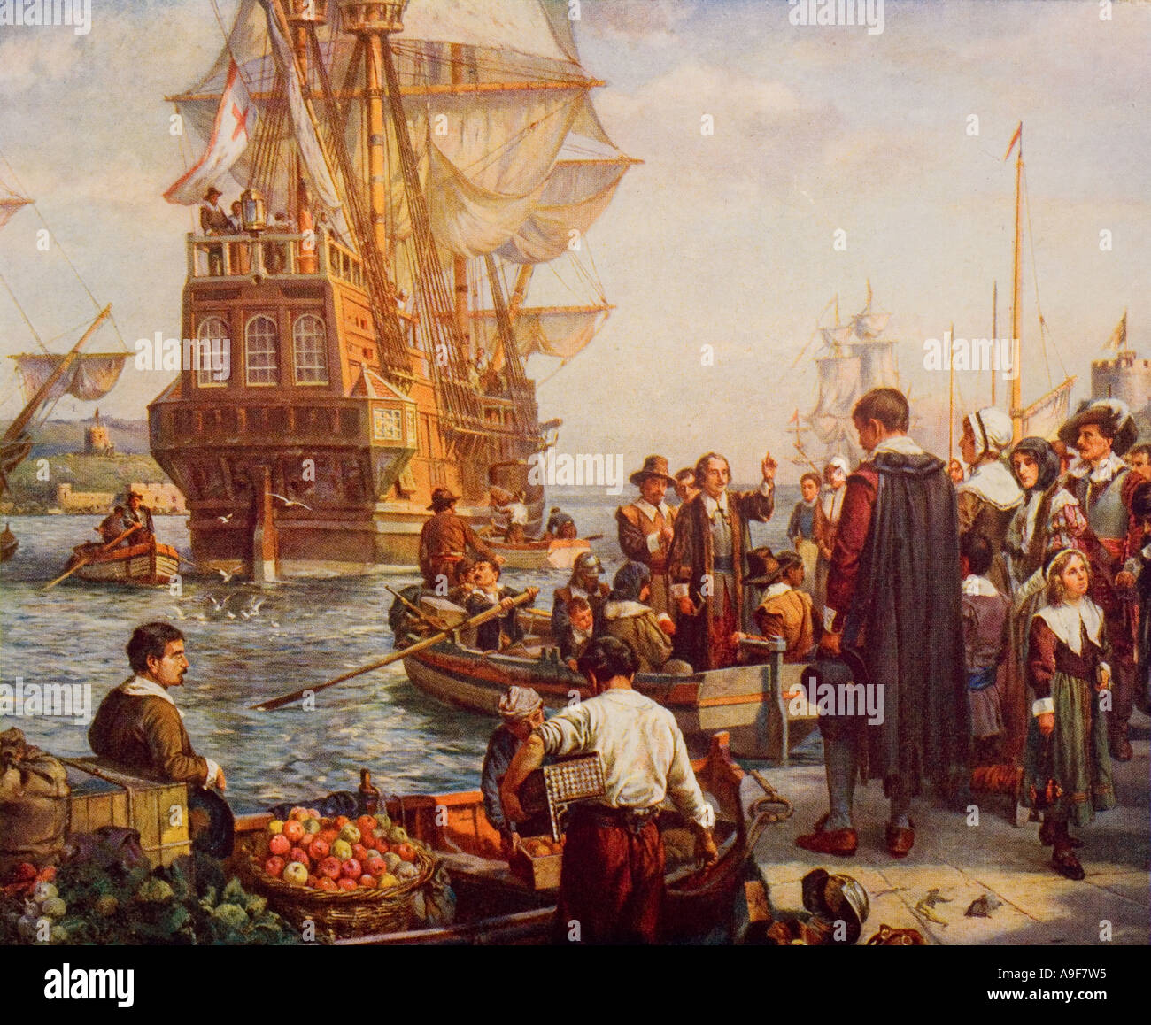 La partenza dei padri pellegrini da Plymouth nel 1620 Foto stock - Alamy