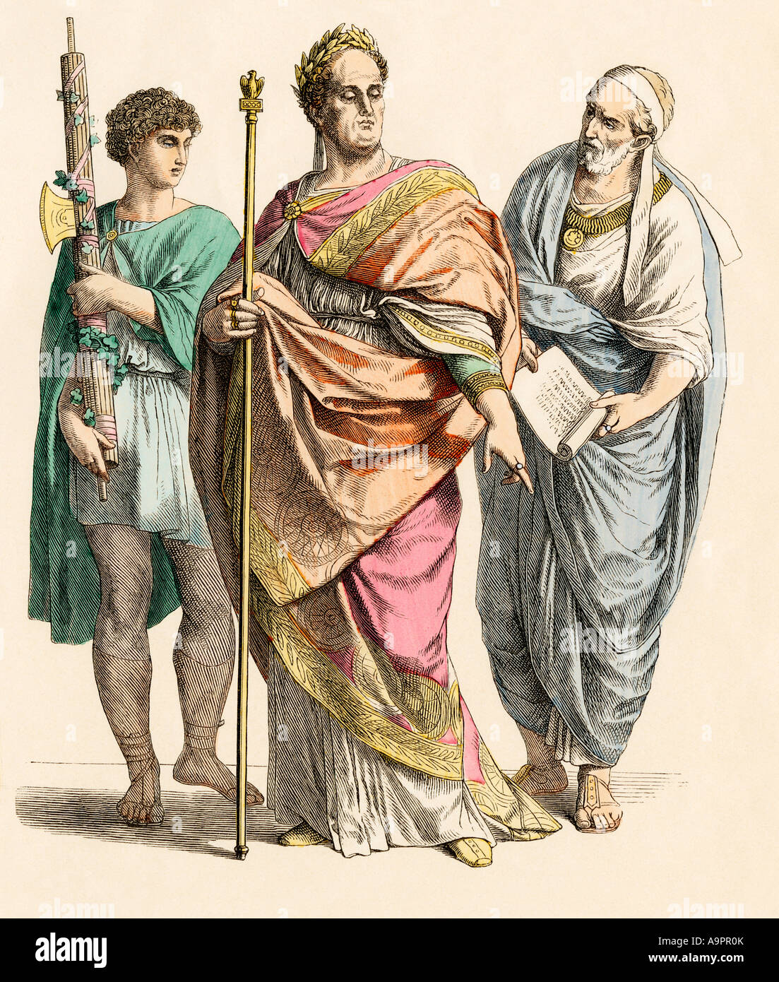 Imperatore romano con lictor portatore e poeta. Colorate a mano la ...